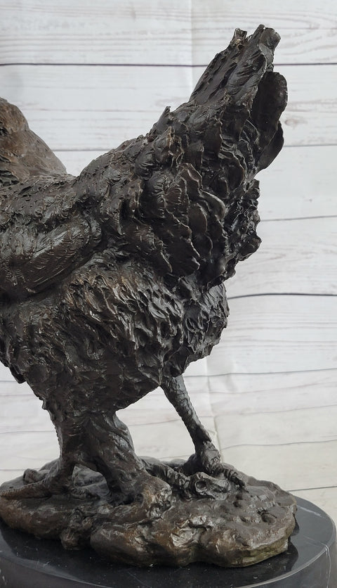 Bronze Sculpture Large Chicken Rooster Farm Animal home Decor Marble F ...