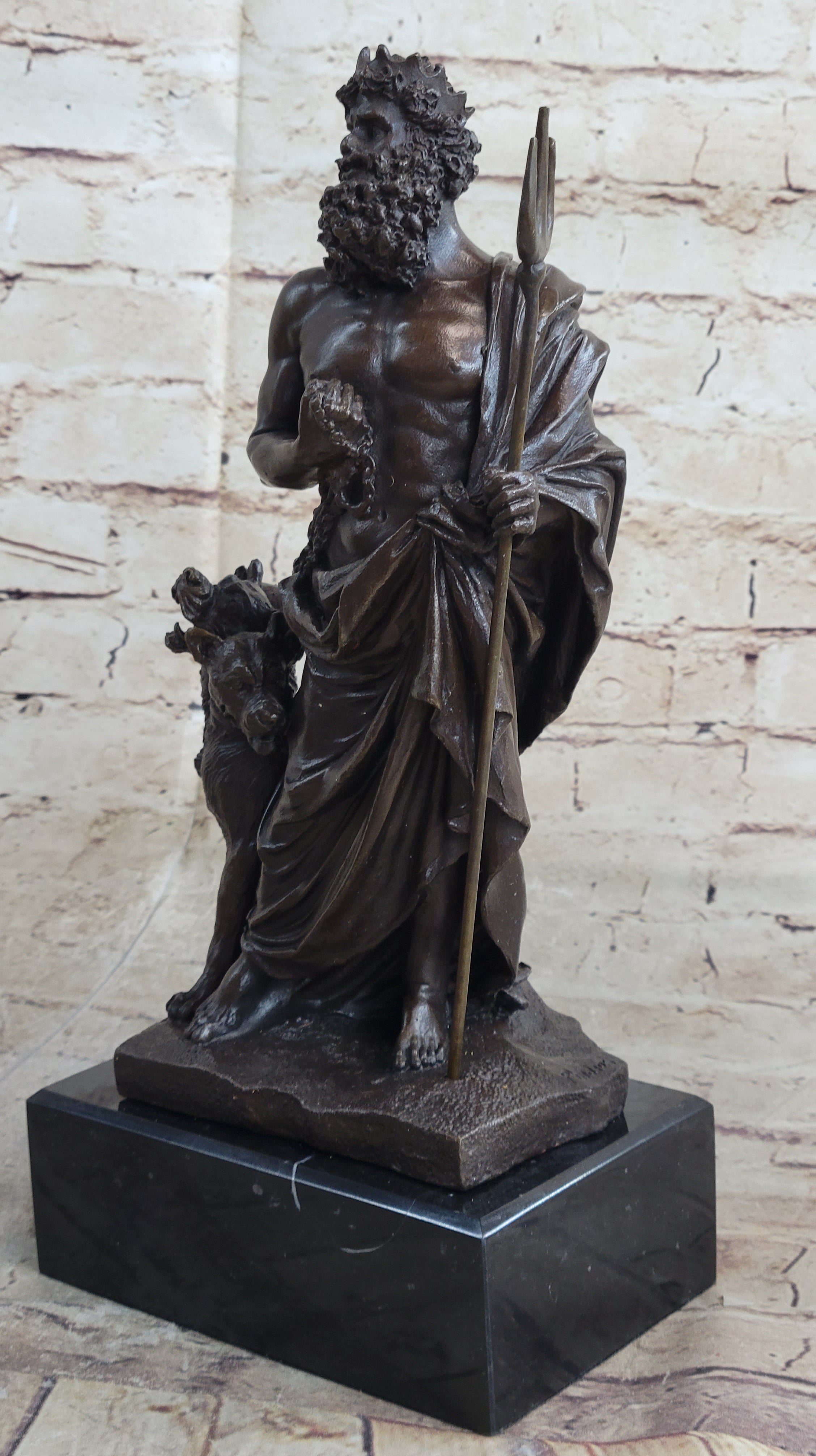 Hades Pluto & Cerberus 3 Headed Dog Bronze Metal Statue Sculpture Gree ...