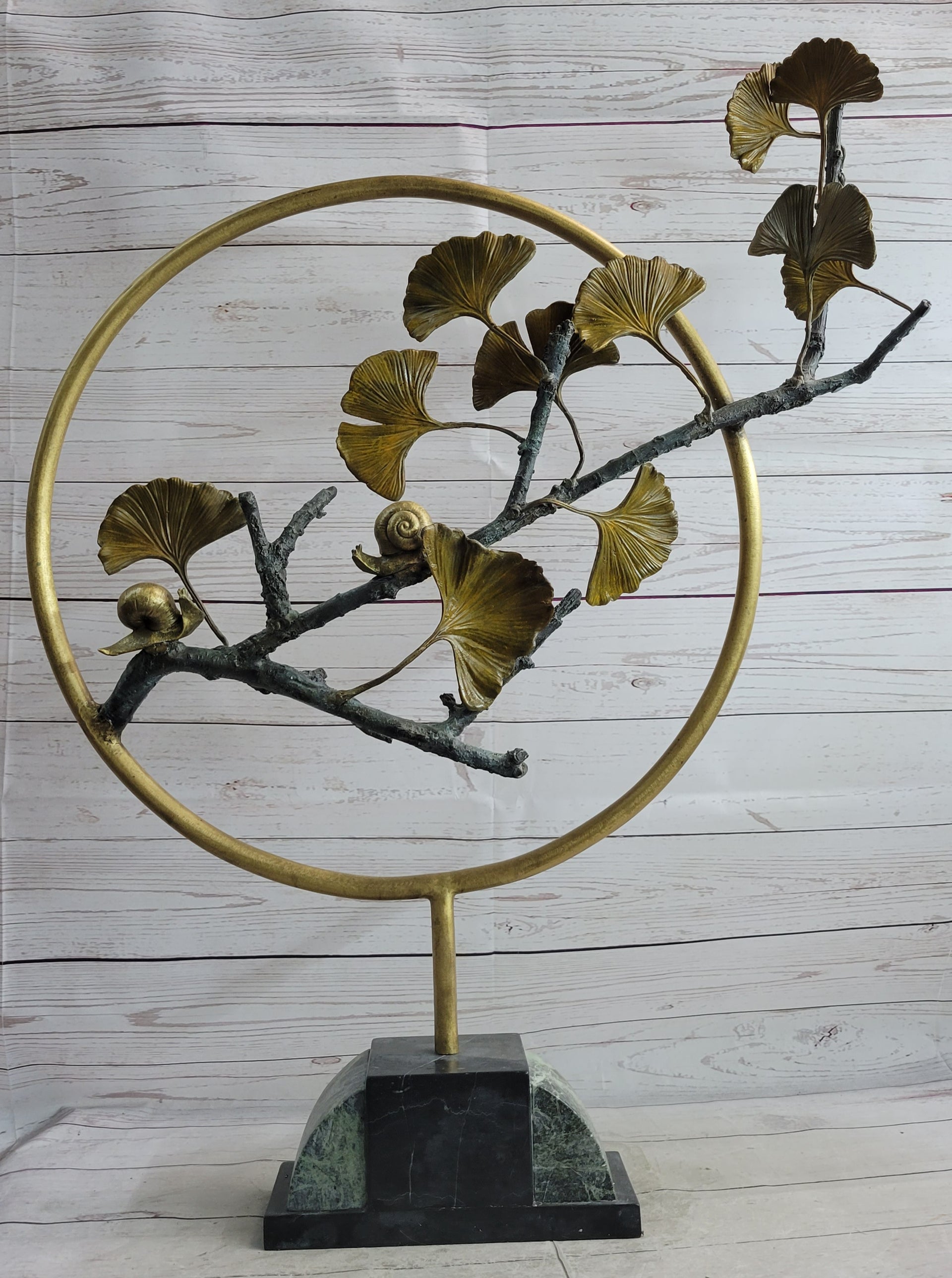 Snails on a Branch Gold Bronze Sculpture Statue Figure on Marble Base ...