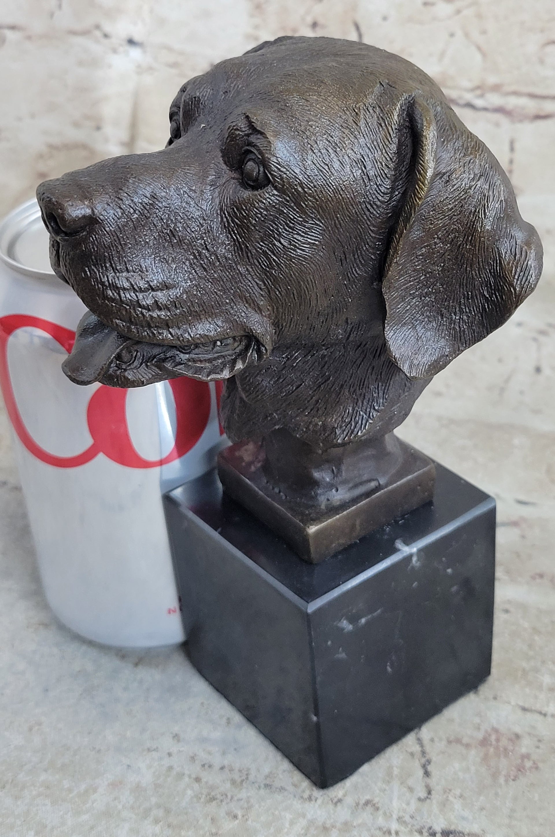 Signed Original Happy Labrador Puppy Dog Bust Marble Base Sculpture St ...