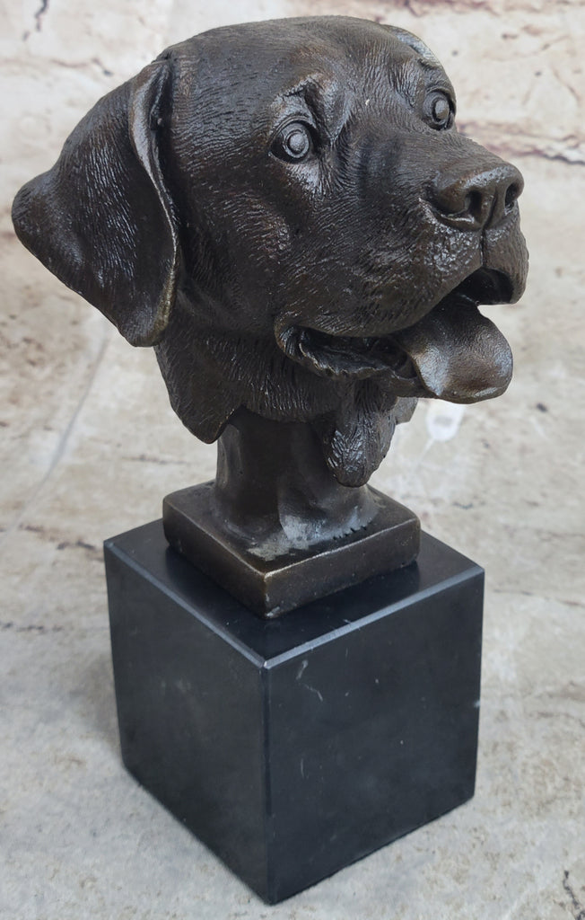 Signed Original Happy Labrador Puppy Dog Bust Marble Base Sculpture St ...