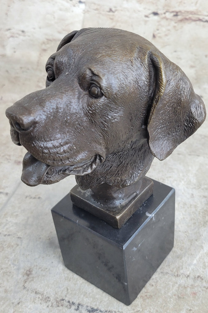 Signed Original Happy Labrador Puppy Dog Bust Marble Base Sculpture St ...