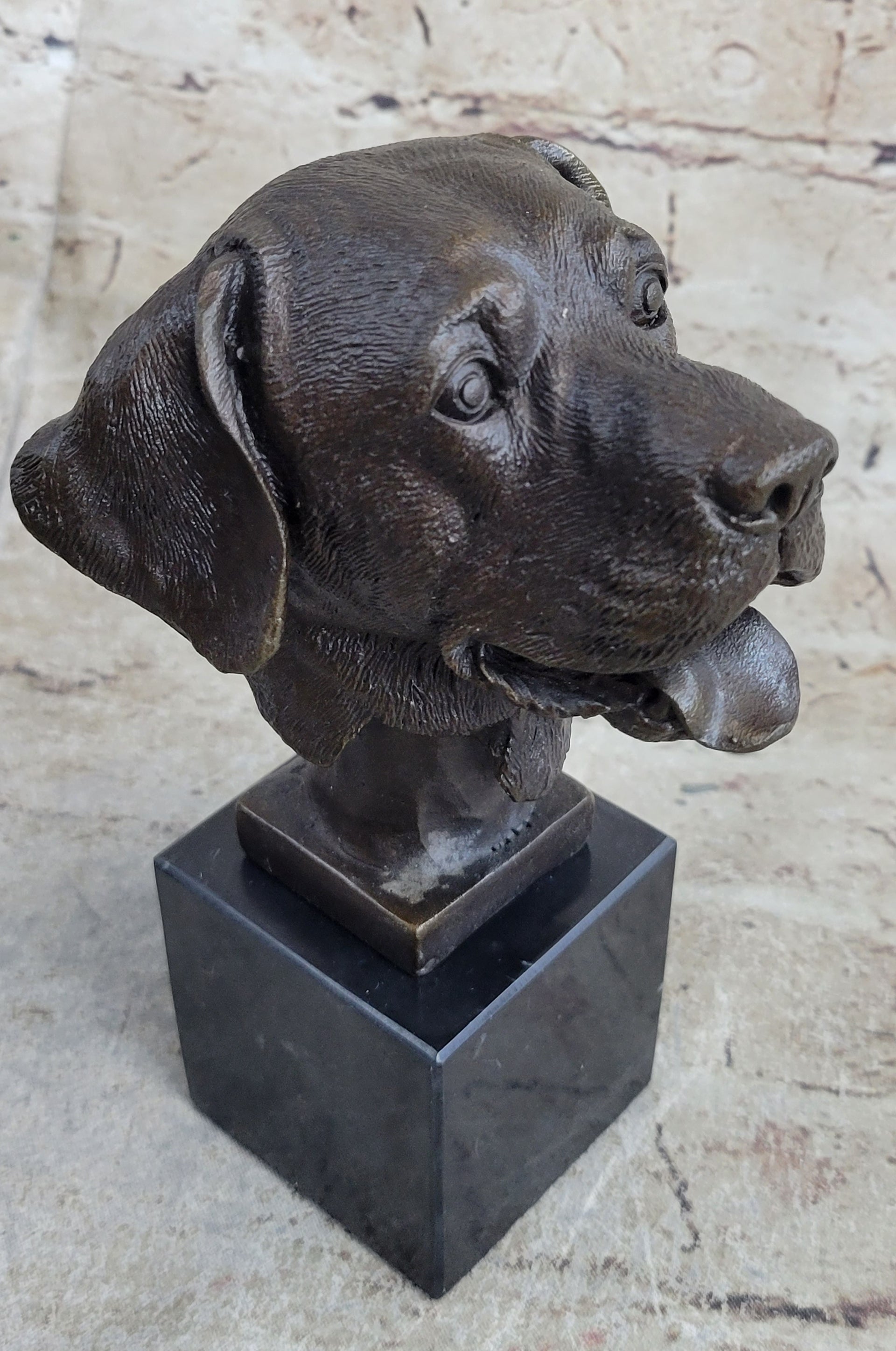 Signed Original Happy Labrador Puppy Dog Bust Marble Base Sculpture St ...