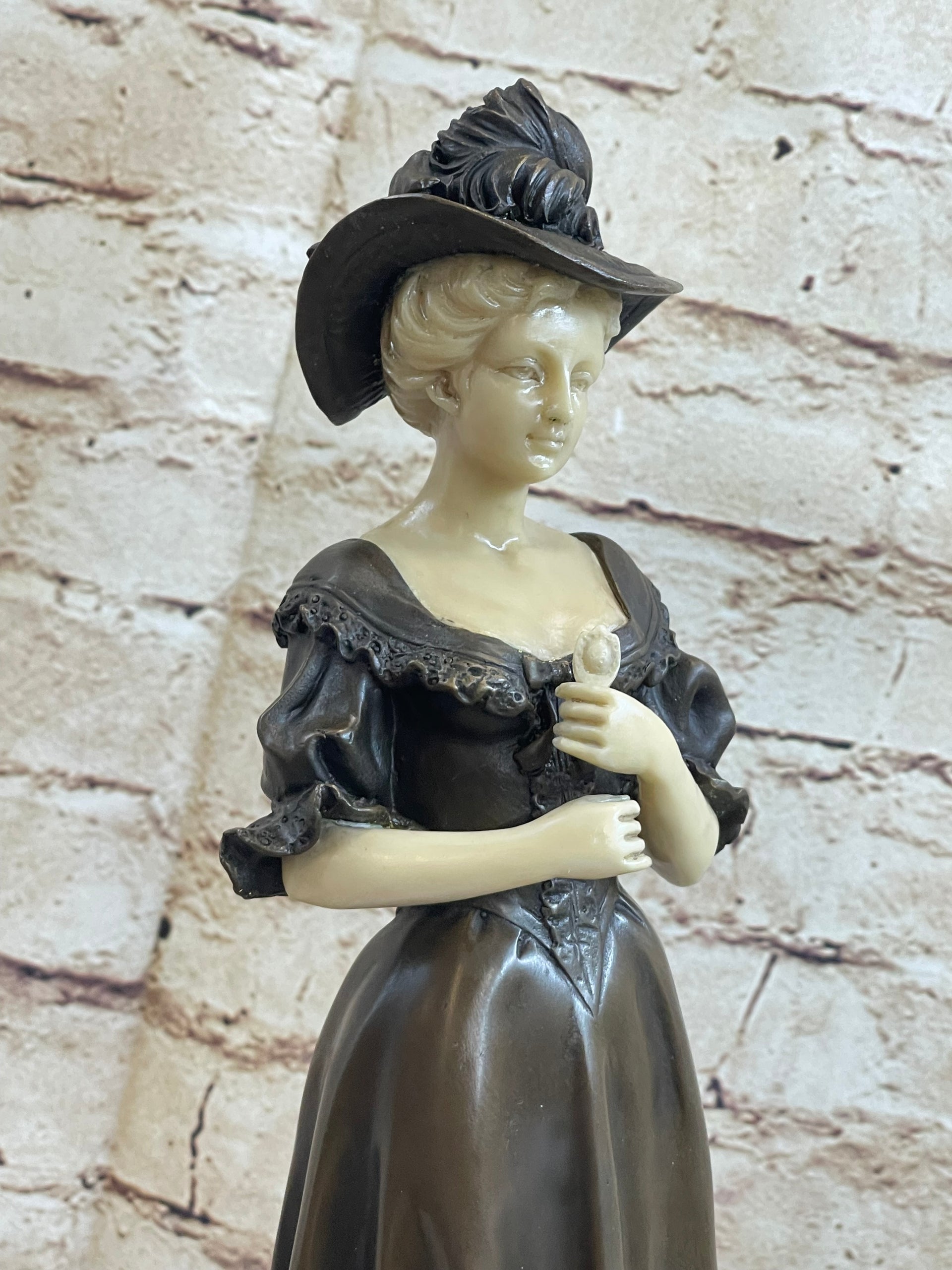 Victorian Era Woman in Hat Bronze Metal Statue Sculpture Art Deco Scul ...