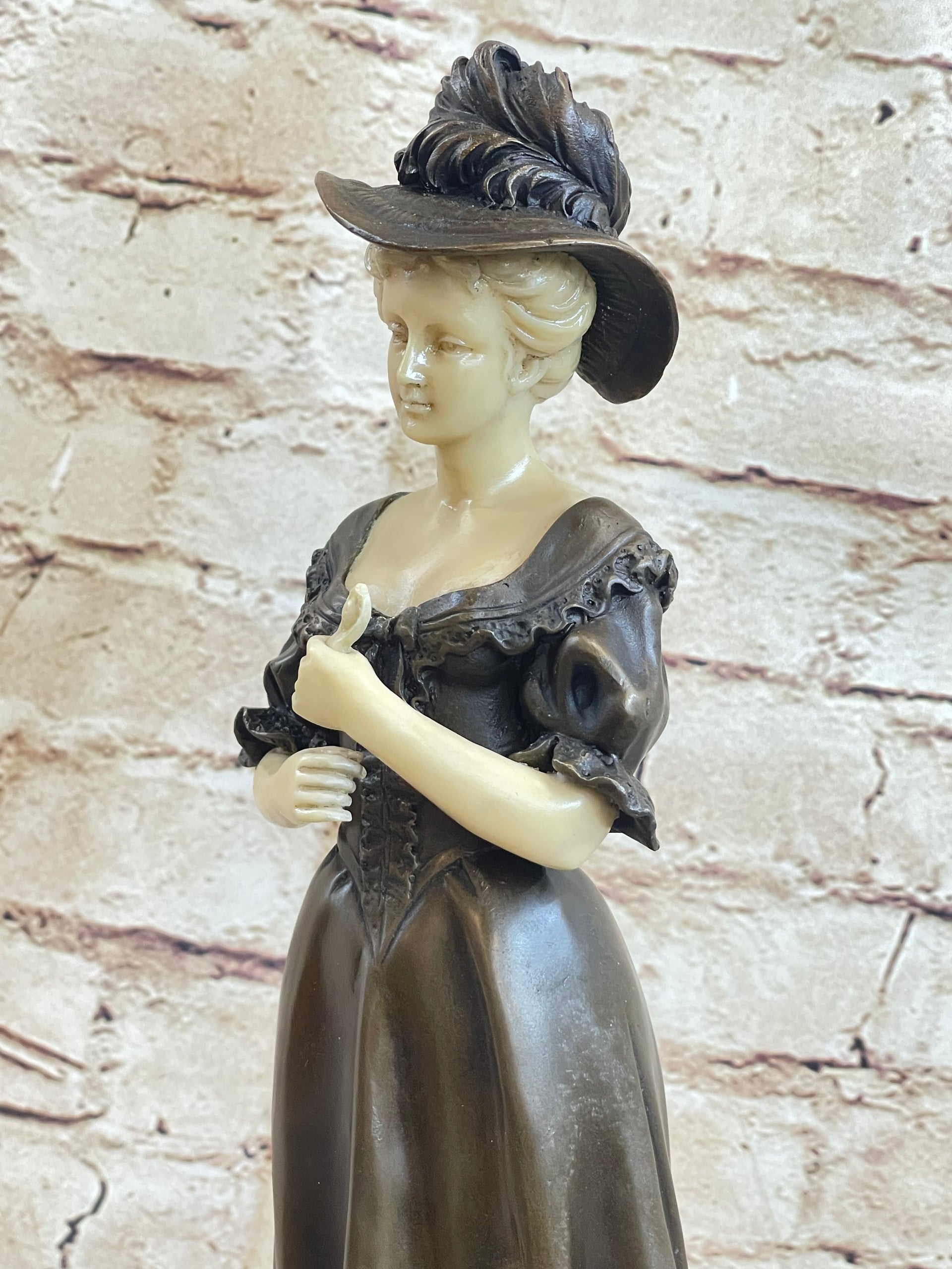 Victorian Era Woman in Hat Bronze Metal Statue Sculpture Art Deco Scul ...