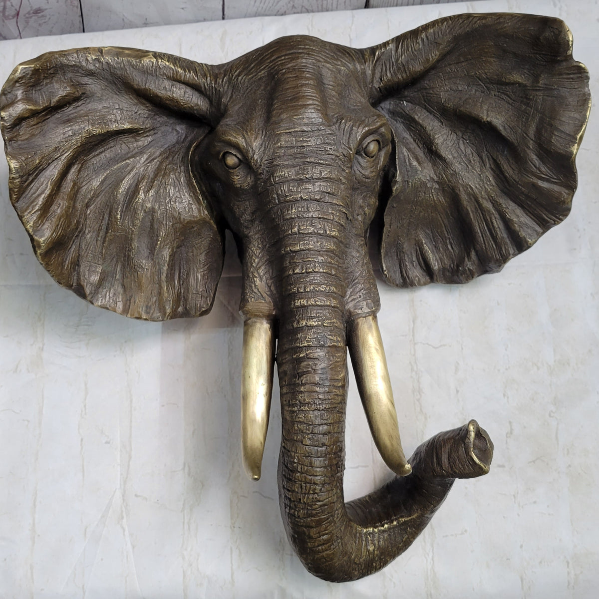 Wall Mounted Hanging Bronze Elephant Head Bust Sculpture Statue Decor ...