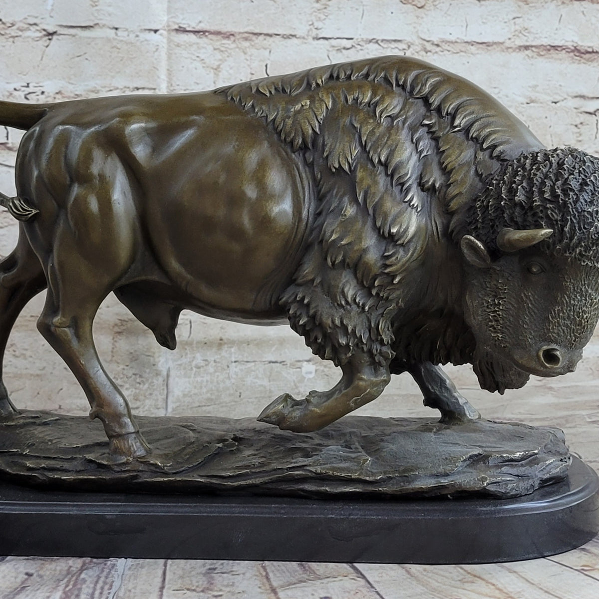 Large American Buffalo Bison Art Deco Sculpture Marble Base Figurine F ...