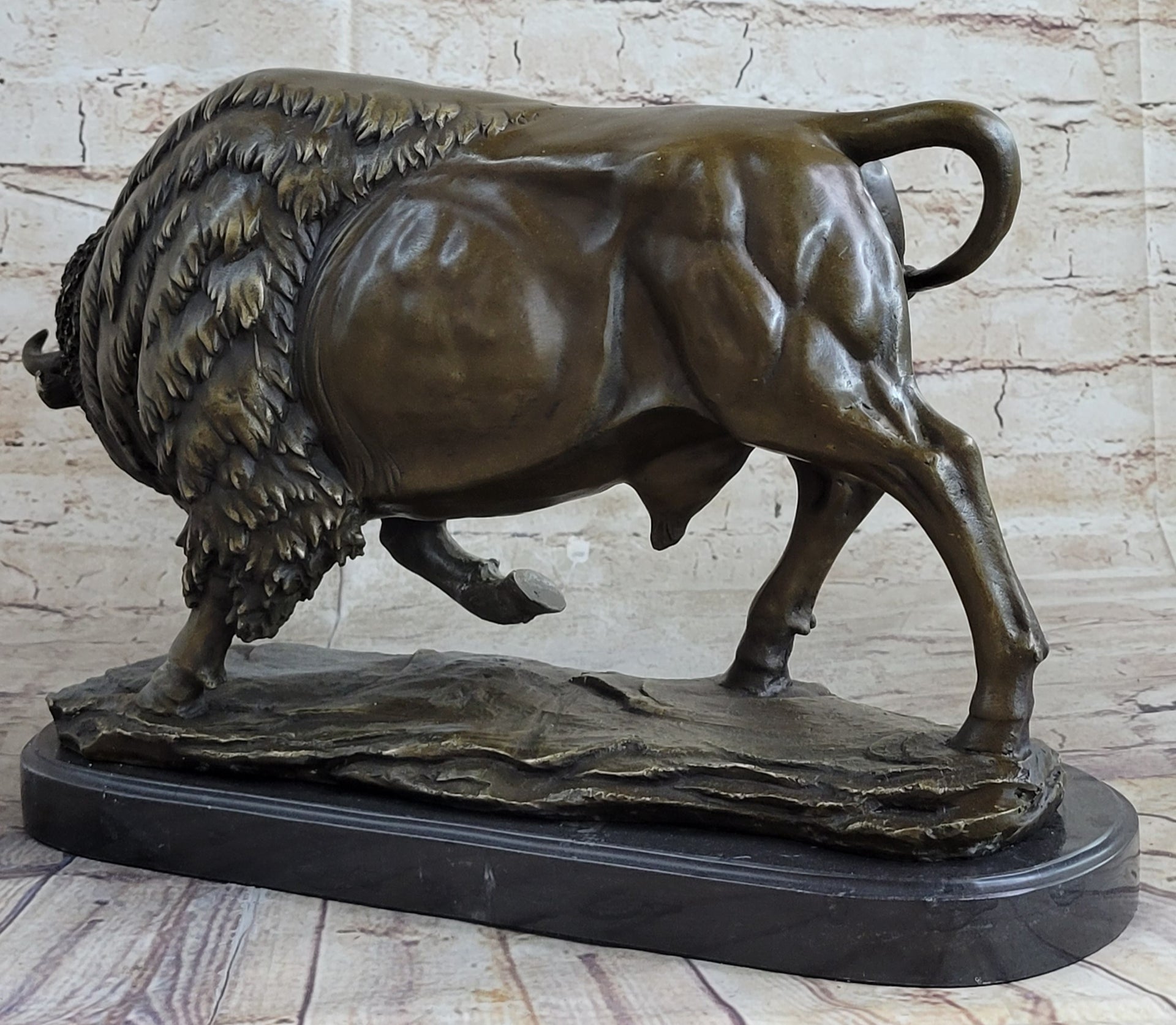Large American Buffalo Bison Art Deco Sculpture Marble Base Figurine F ...