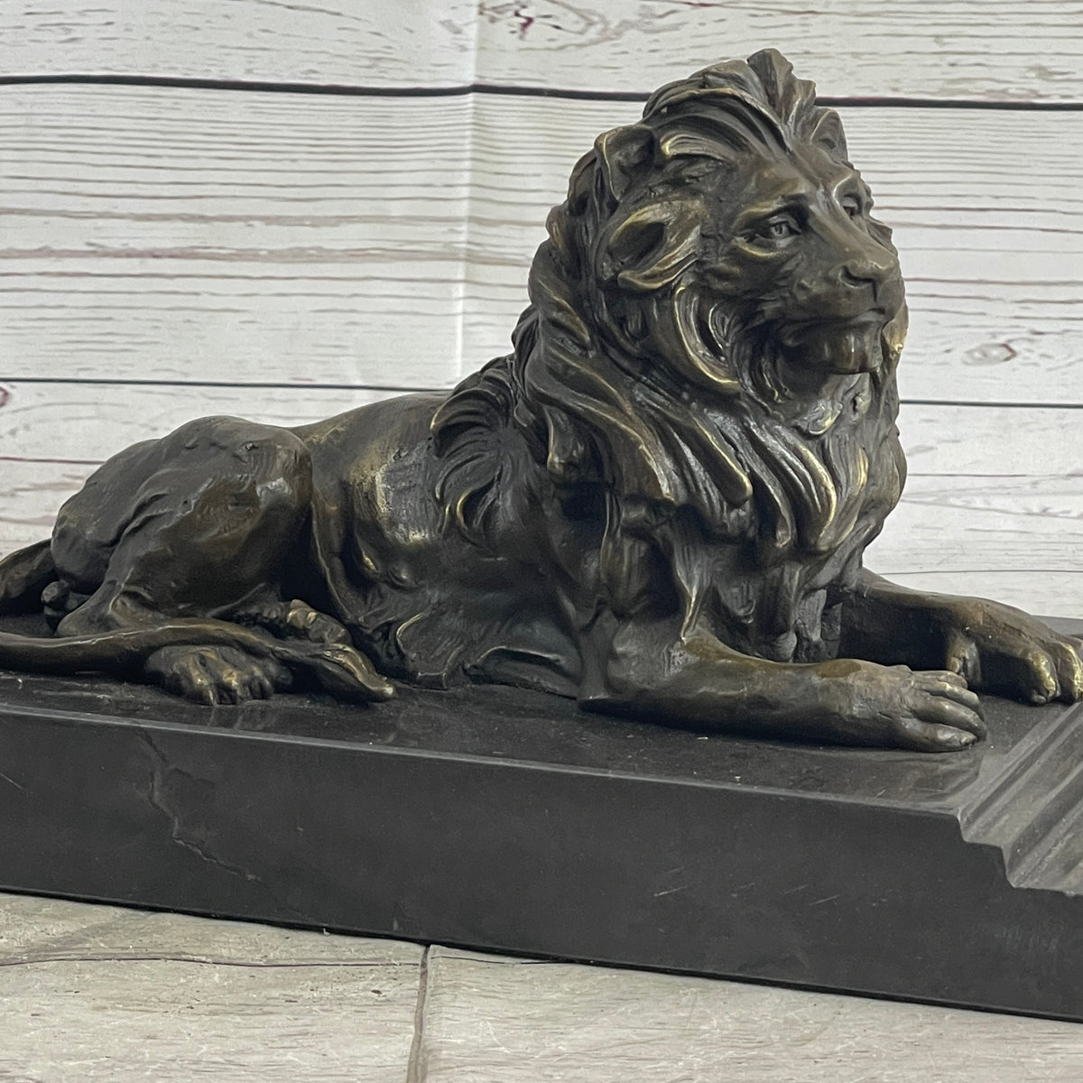 Male Guardian Lion Bronze Statue Sculpture Figure Marble Base Antoine ...