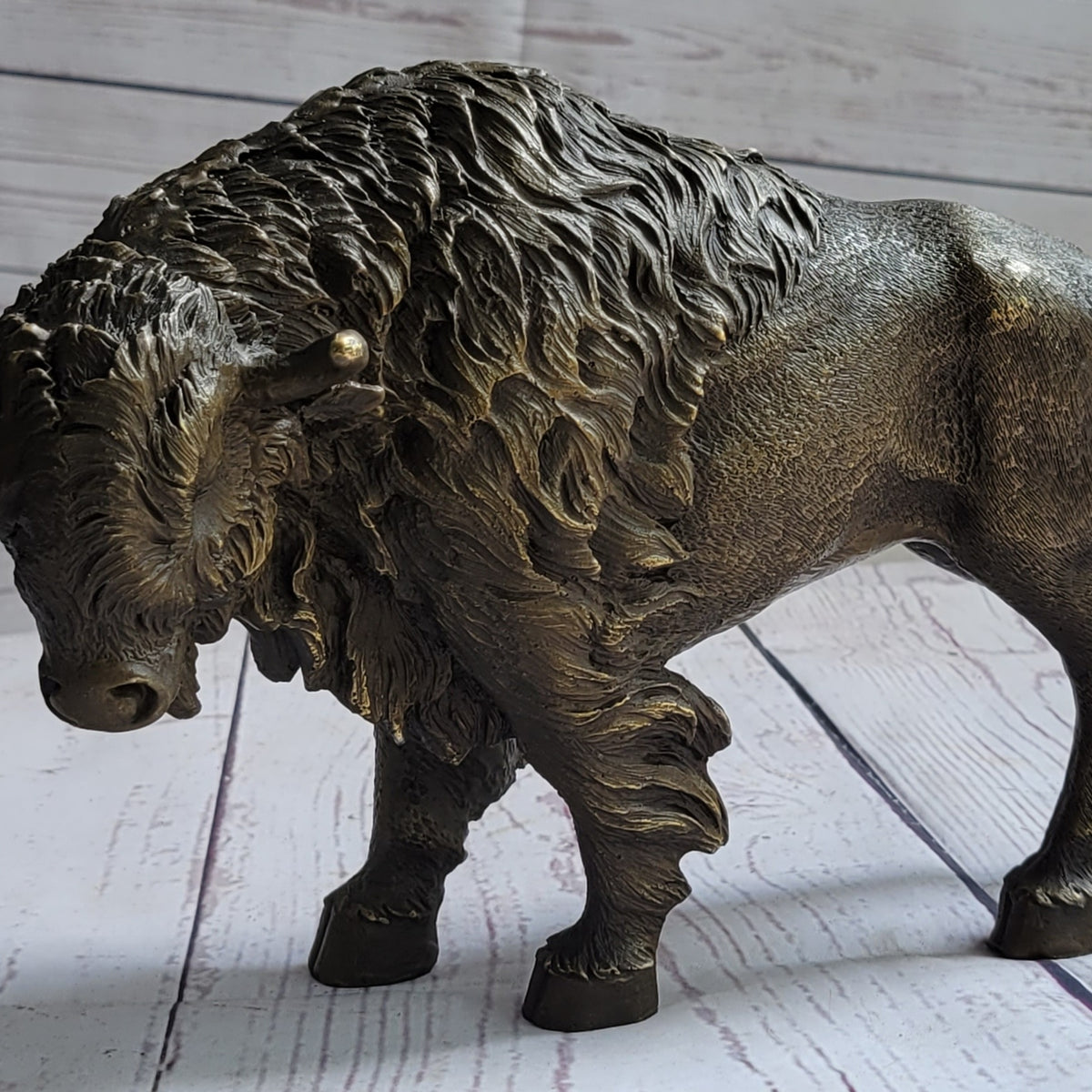 American Buffalo Bull Bison Bronze Metal Figure Figurine Sculpture Sta ...