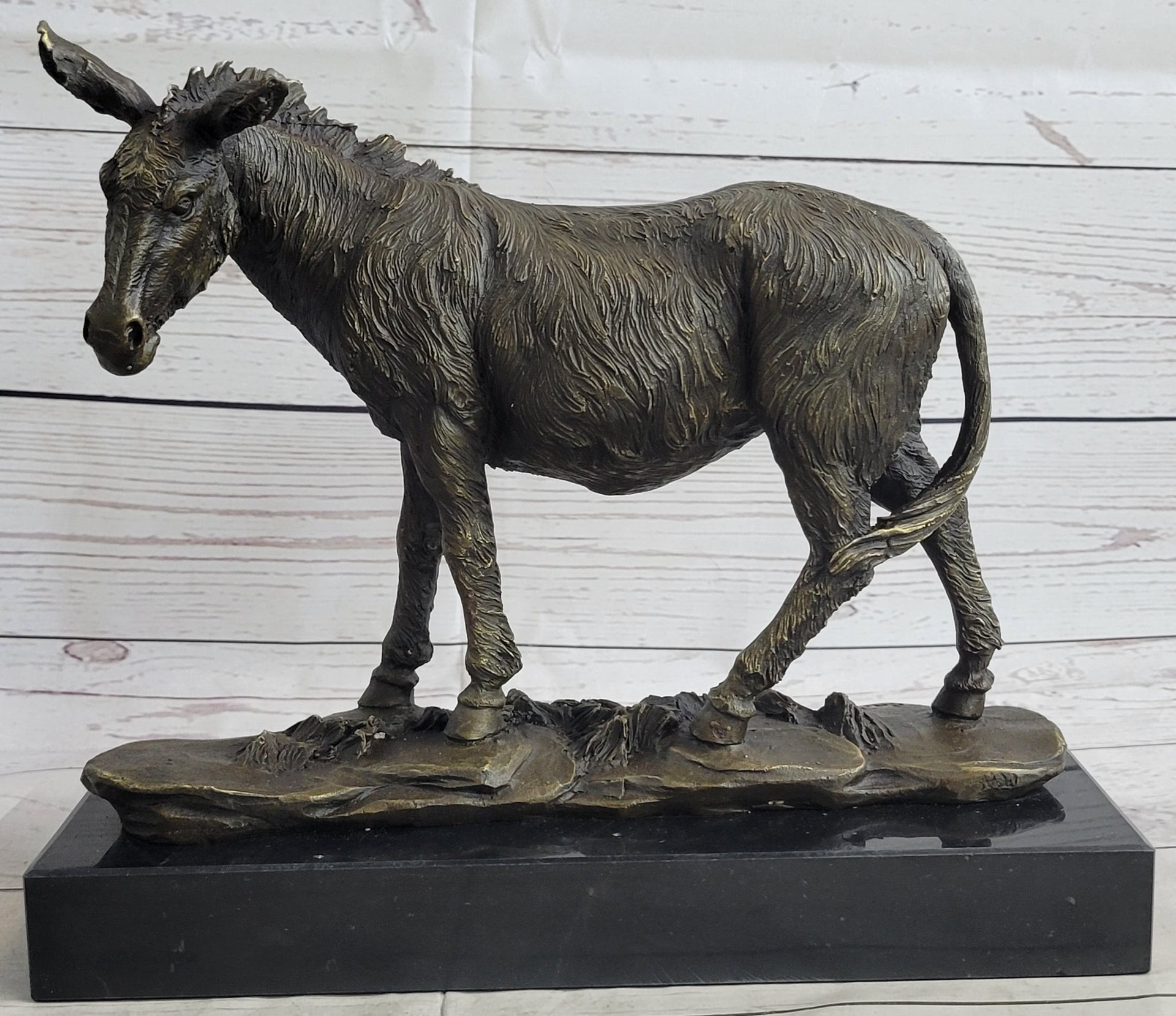 Donkey Mule Ass Bronze Statue Sculpture Figure on Marble Base Signed B ...