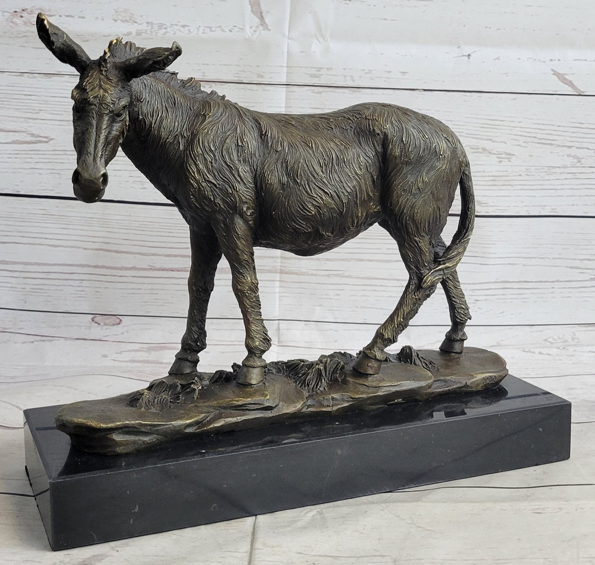Donkey Mule Ass Bronze Statue Sculpture Figure on Marble Base Signed B ...
