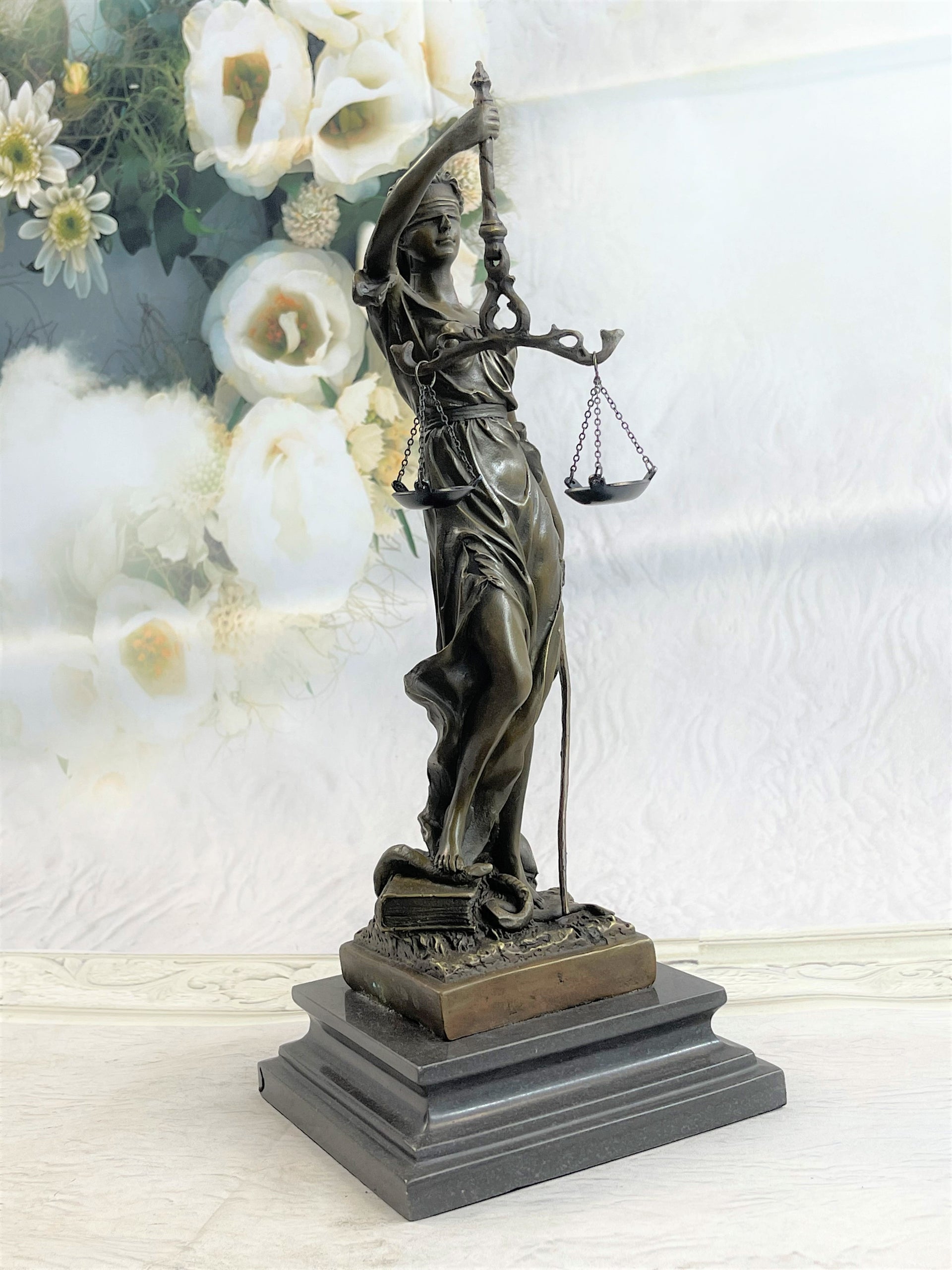 Bronze Marble Statue Lady Justice Scales Goddess Lawyer Sculpture Figu ...