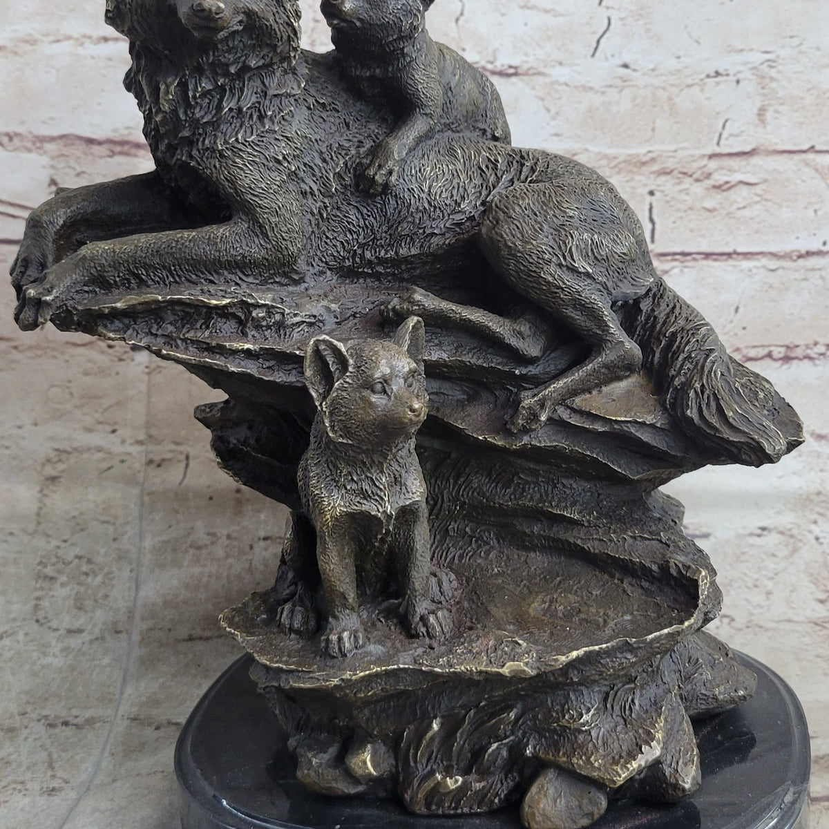 Family of Wolves Mother Wolf & Cubs Pups Bronze Statue Sculpture Decor ...