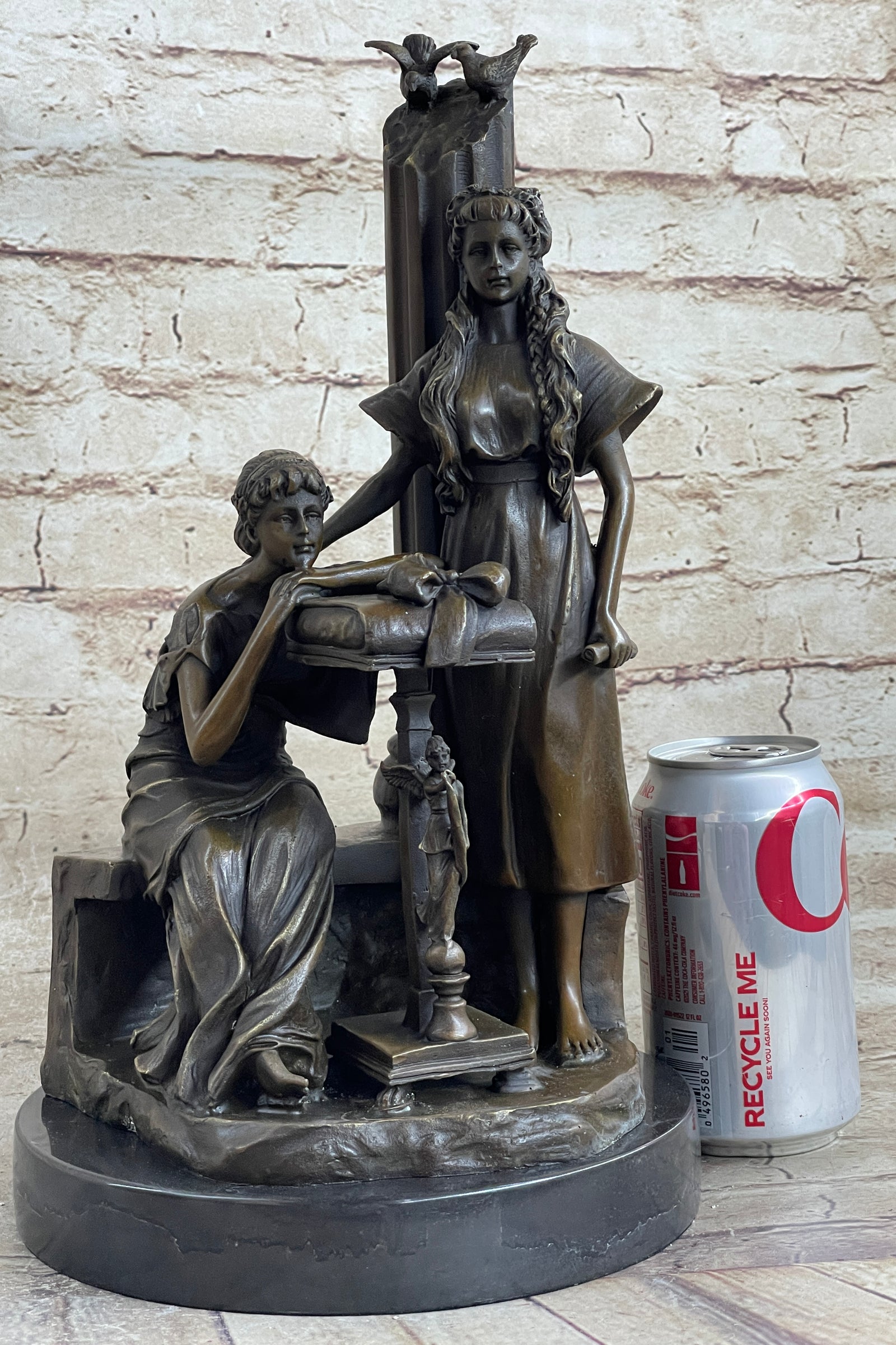 100% Solid Bronze Two Peasant Girls Declaring Their Love Statue ...