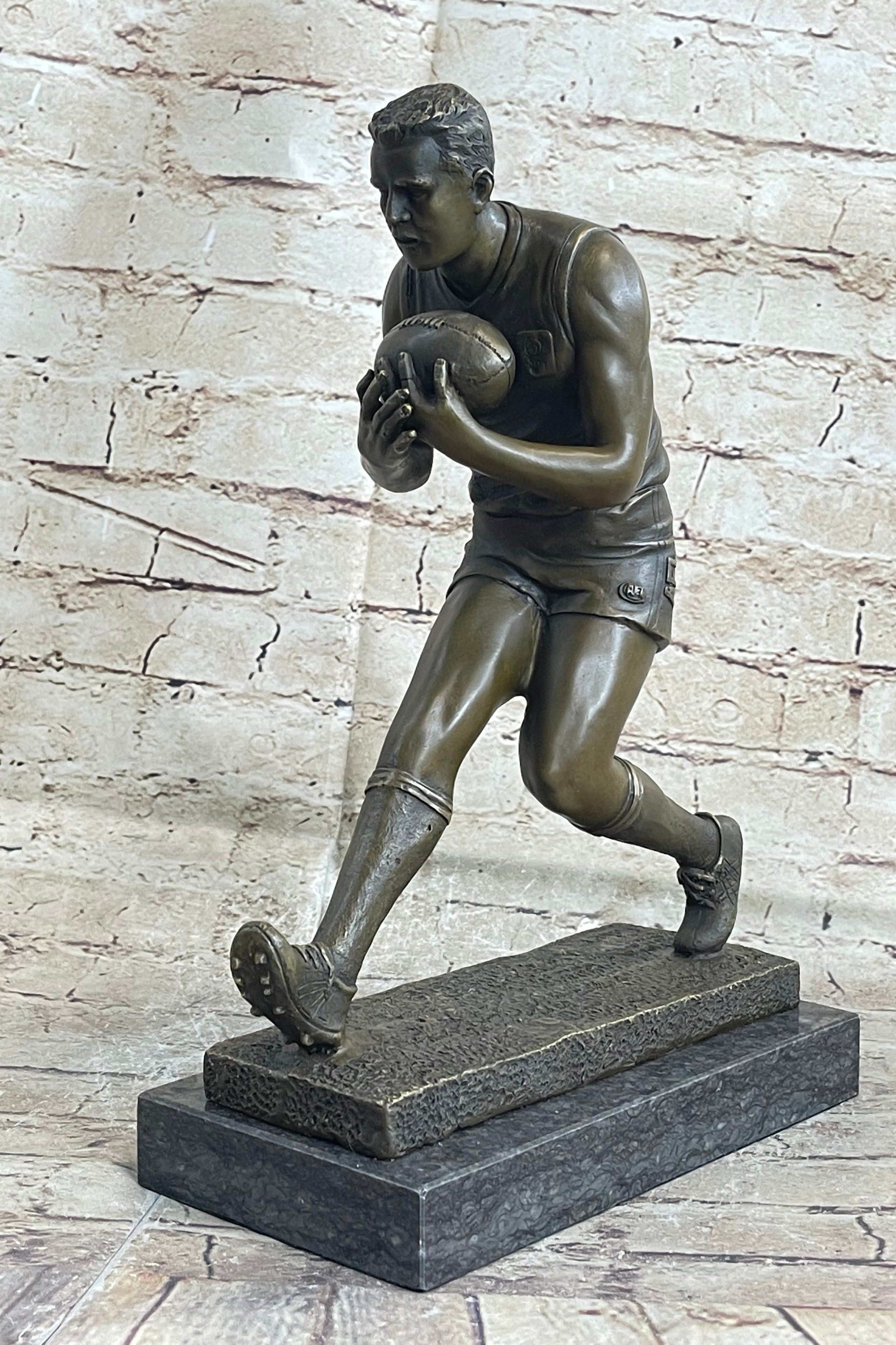 Football Rugby Athlete Bronze Sculpture Statue Trophy on Marble Base ...