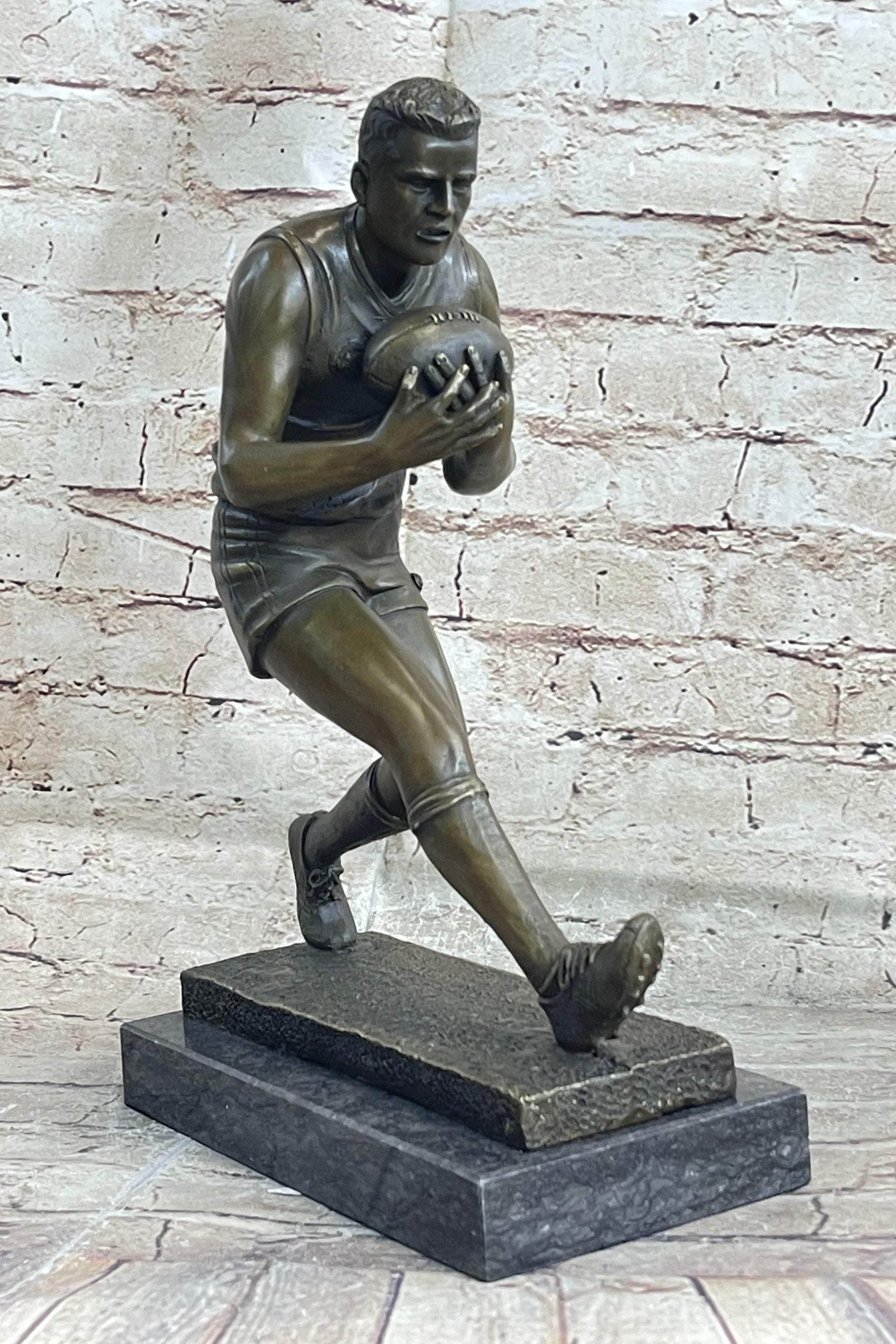 Football Rugby Athlete Bronze Sculpture Statue Trophy on Marble Base ...