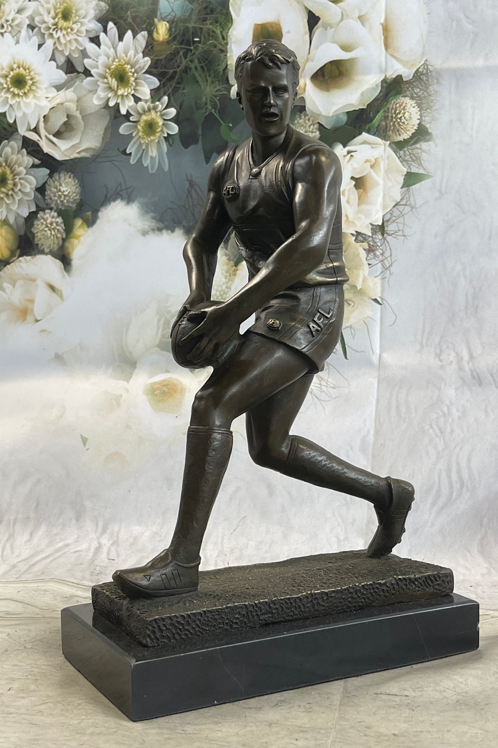 College Coach Gift Rugby Football Player Athlete Bronze Marble Statue ...
