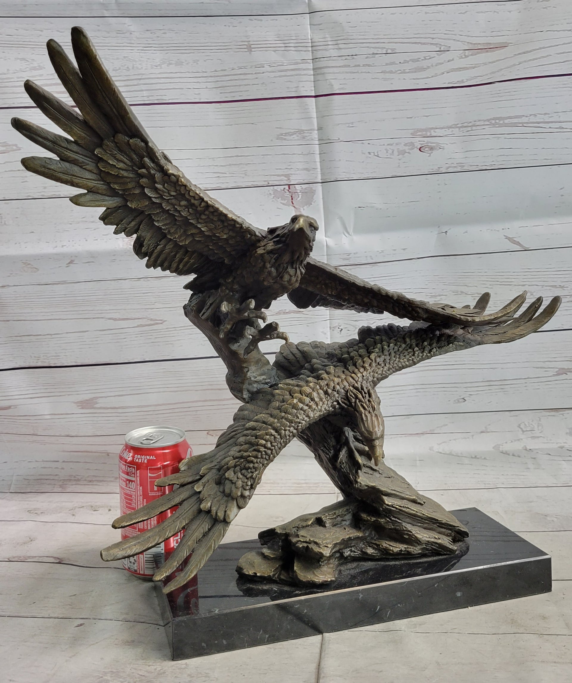 Two Eagles in Flight Bronze Metal Sculpture Statue Eagle Figure on Mar ...