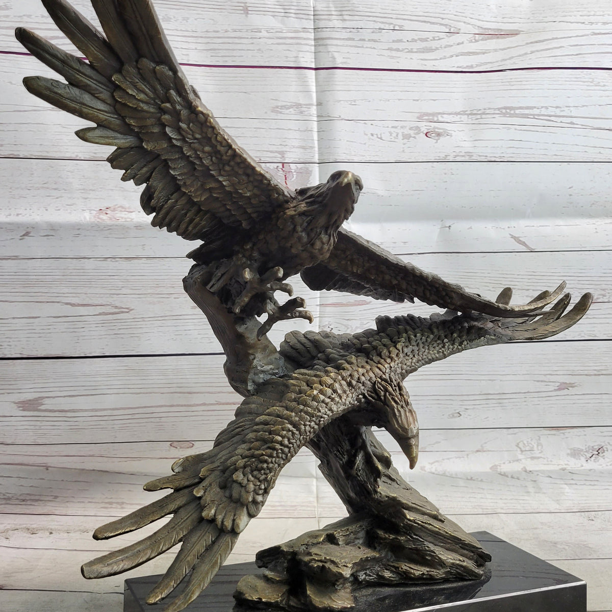 Two Eagles in Flight Bronze Metal Sculpture Statue Eagle Figure on Mar ...