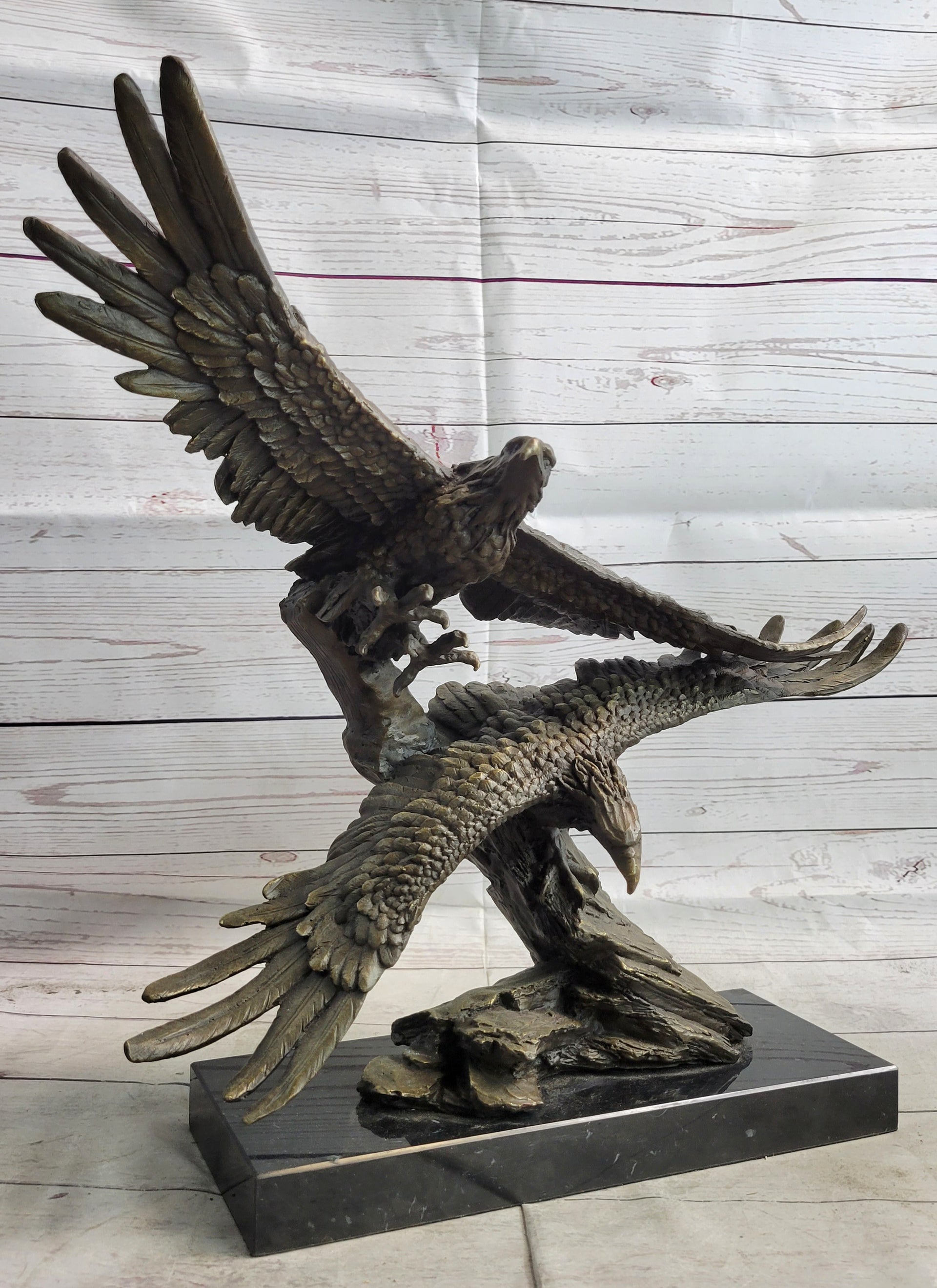 Two Eagles in Flight Bronze Metal Sculpture Statue Eagle Figure on Mar ...