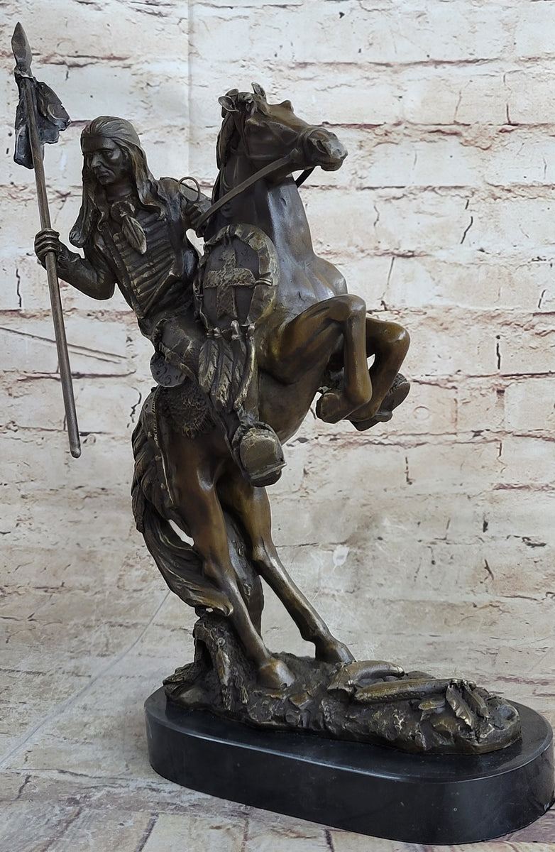 Modern Art Detailed American Indian Chief Riding Horse Bronze Figurine ...