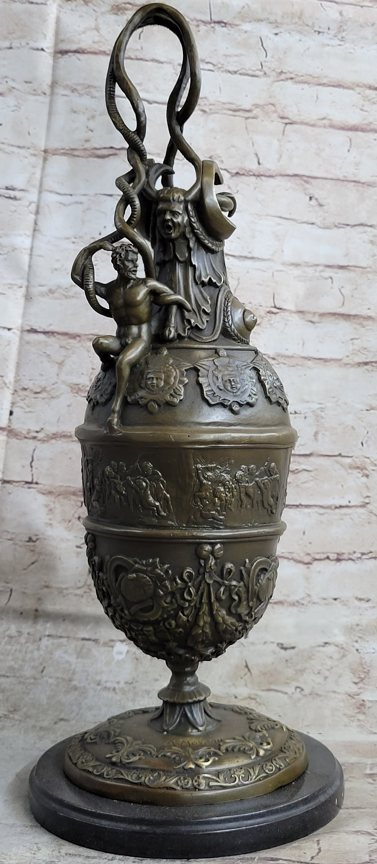 Greek Ancient Handmade Mythology Vintage Vase Urn Bronze Sculpture Los ...
