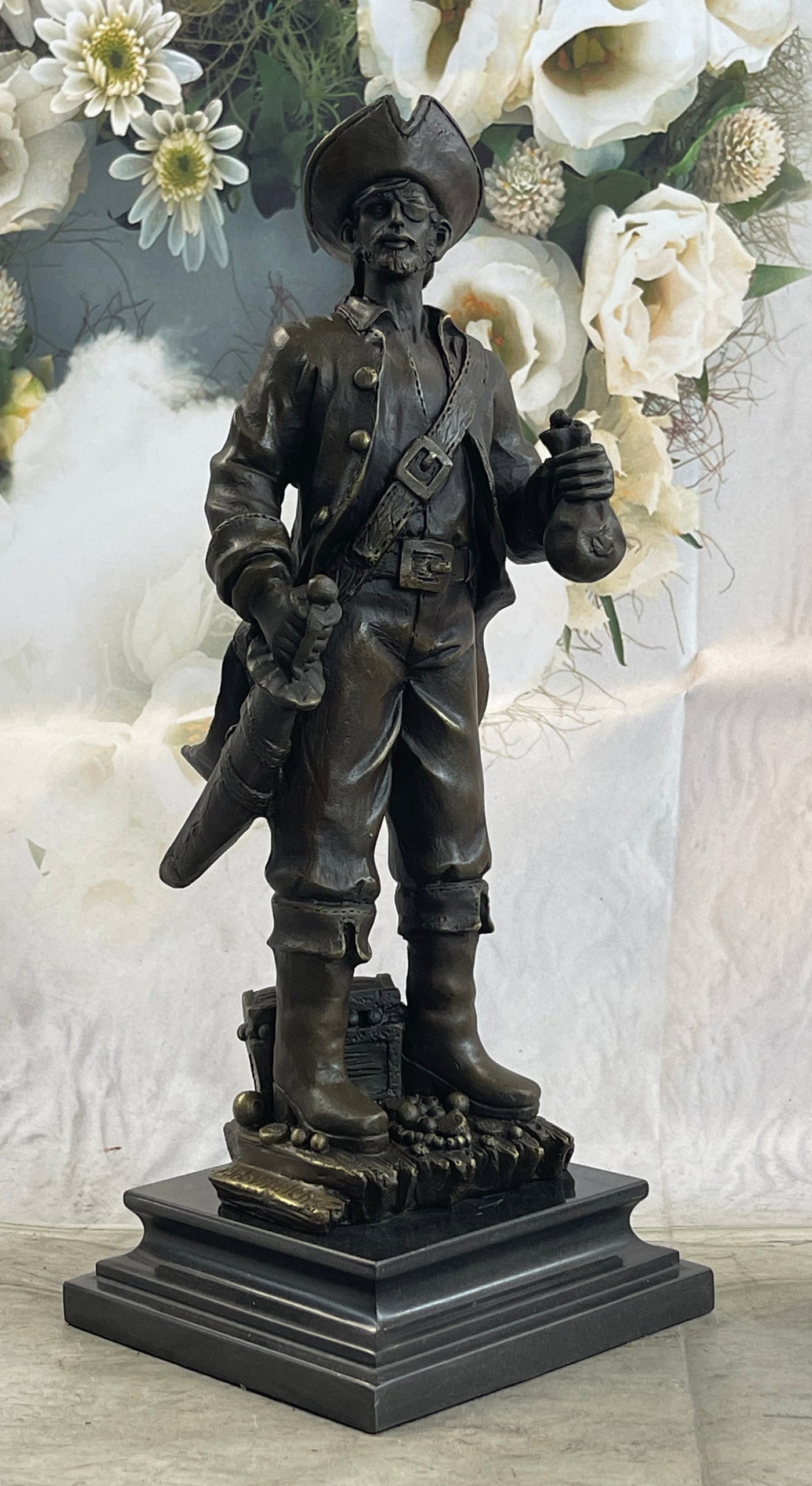 Signed Original Pirate With Jewelry Chest and Sword Bronze Sculpture ...