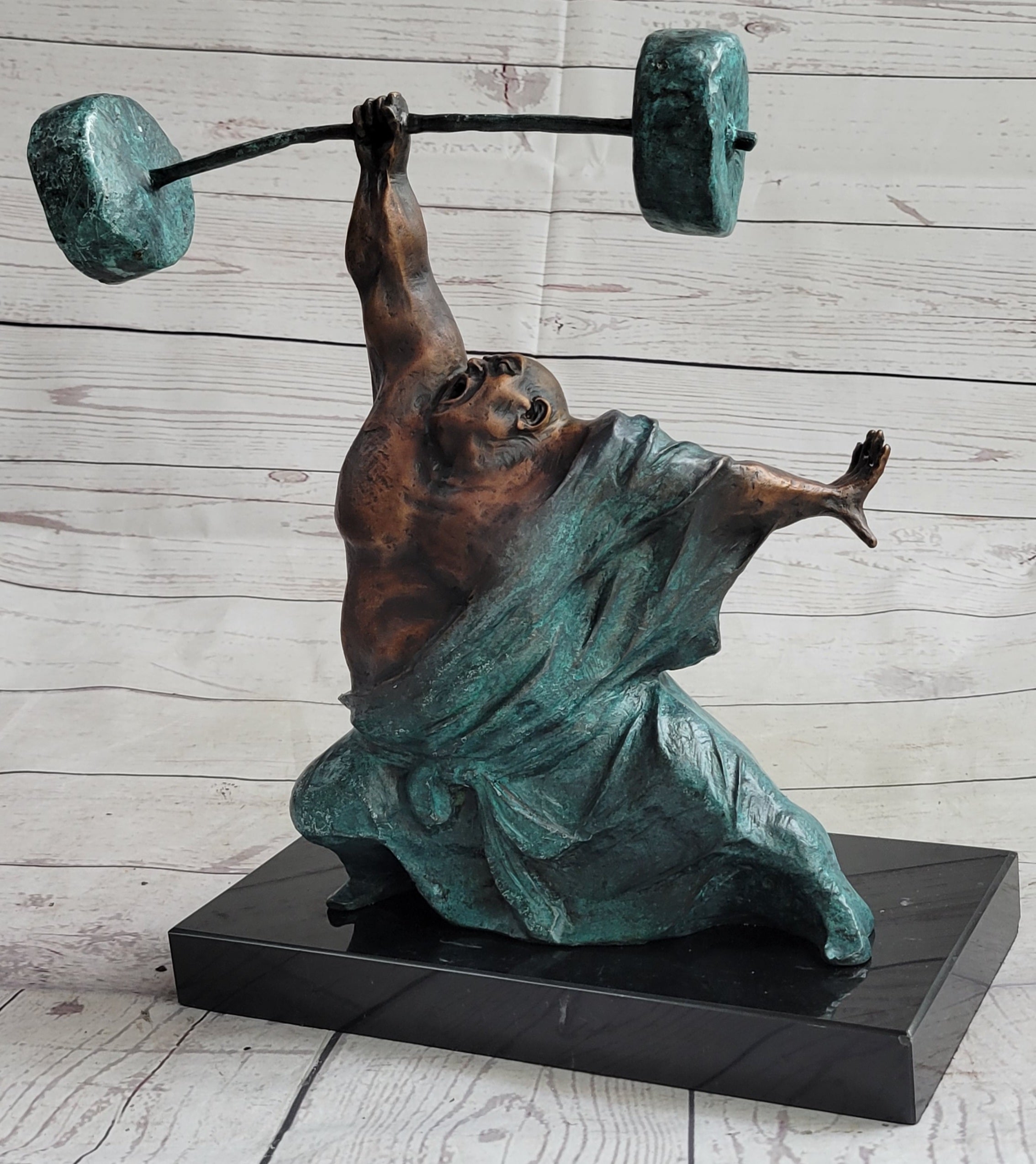 Powerlifter Weight Lifter Bodybuilder Bronze Statue Sculpture Figure o ...