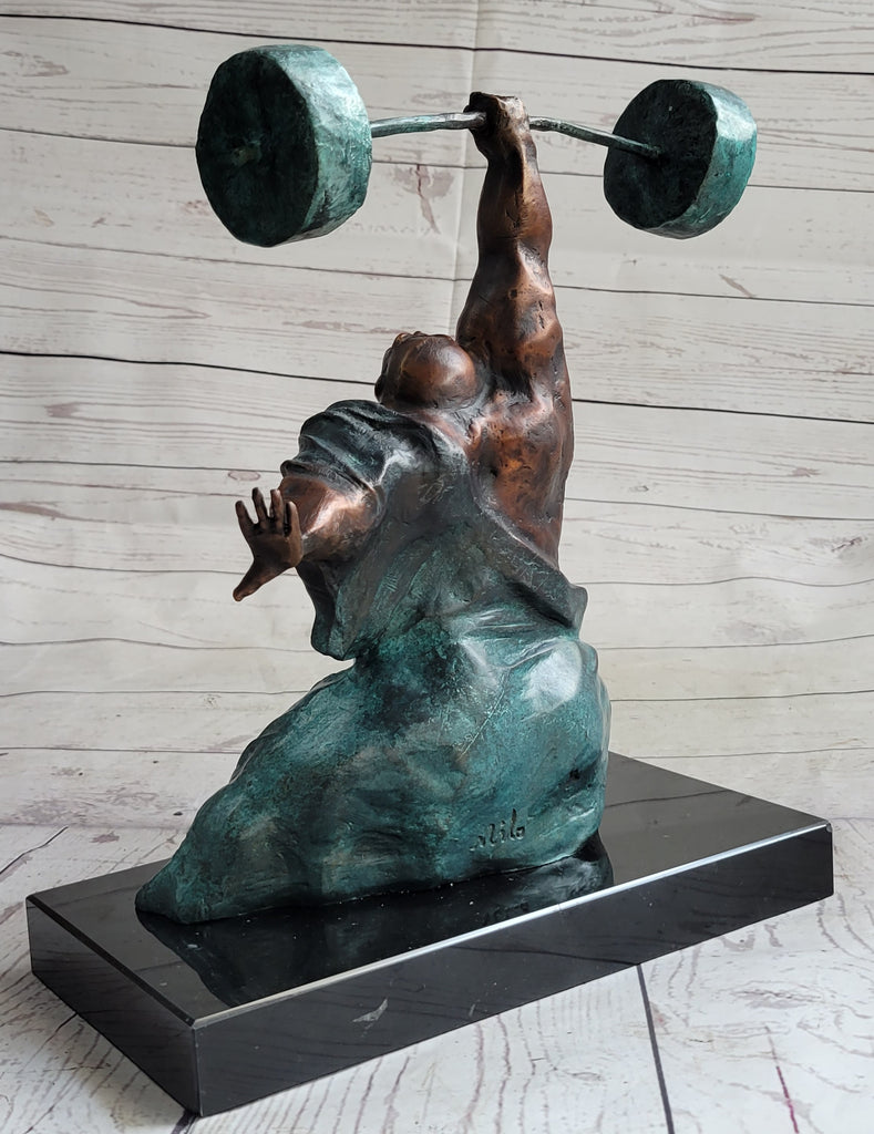 Powerlifter Weight Lifter Bodybuilder Bronze Statue Sculpture Figure o ...