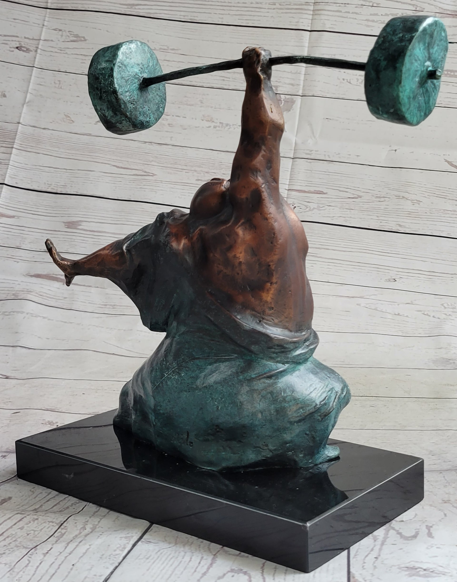 Powerlifter Weight Lifter Bodybuilder Bronze Statue Sculpture Figure o ...