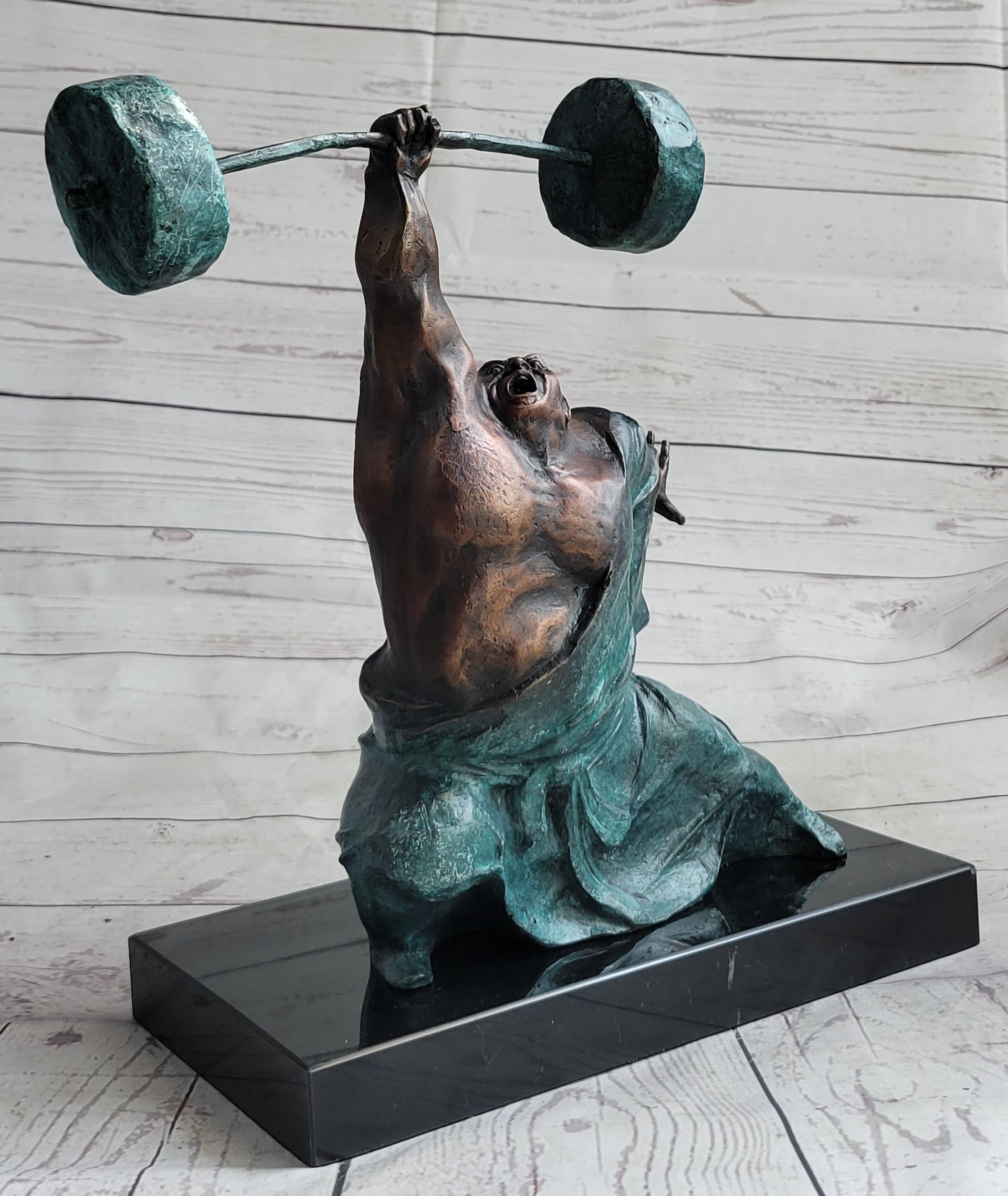 Powerlifter Weight Lifter Bodybuilder Bronze Statue Sculpture Figure o ...
