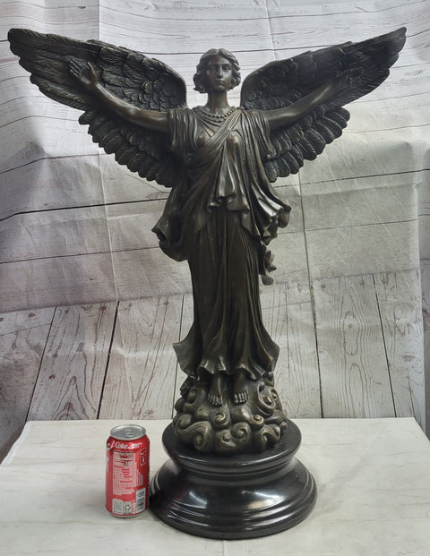 Female Winged Angel Figure Bronze Statue Sculpture Religious Decor Sig ...