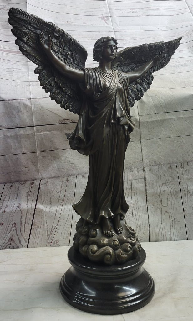 Female Winged Angel Figure Bronze Statue Sculpture Religious Decor Sig ...