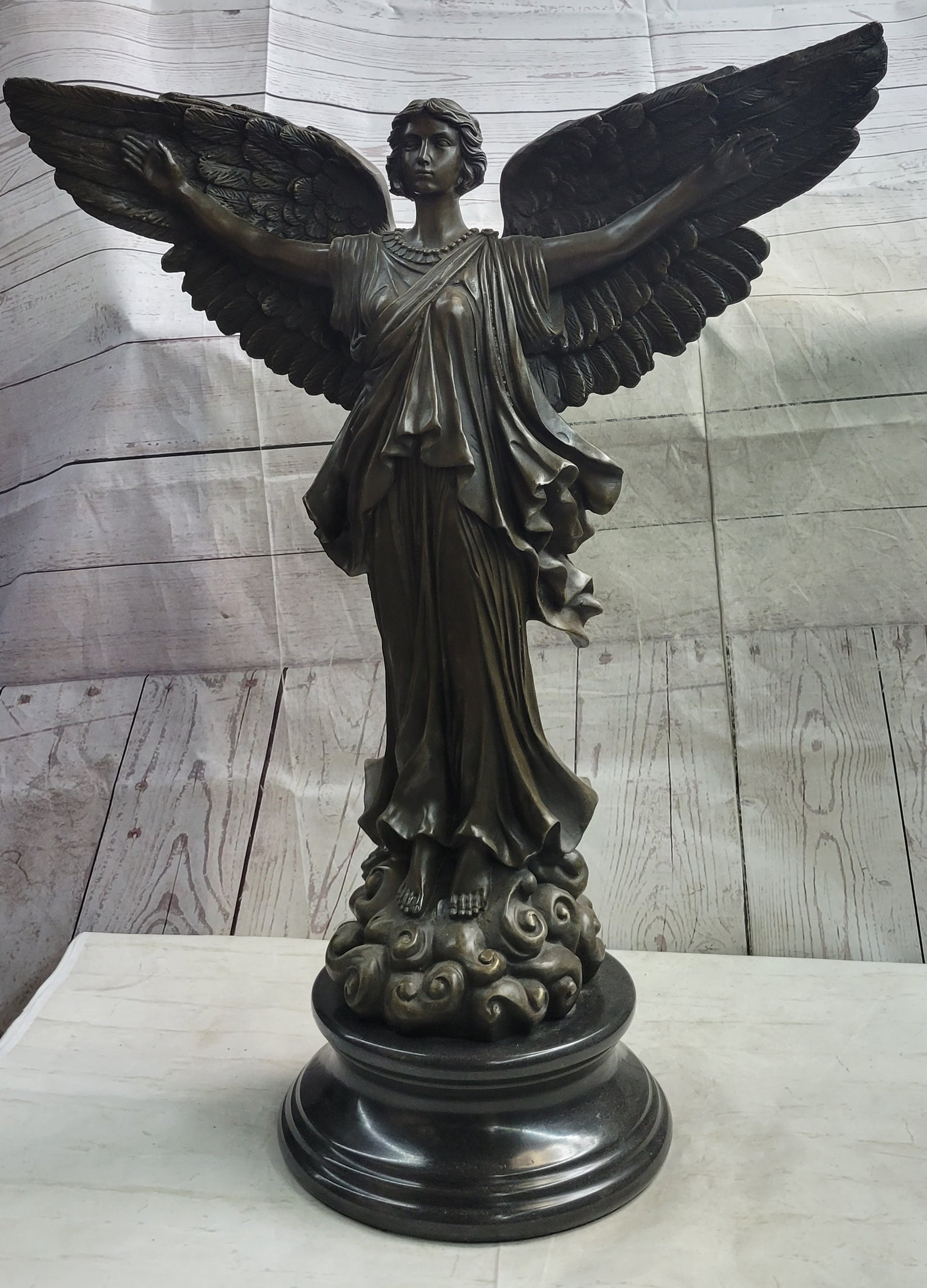 Female Winged Angel Figure Bronze Statue Sculpture Religious Decor Sig ...