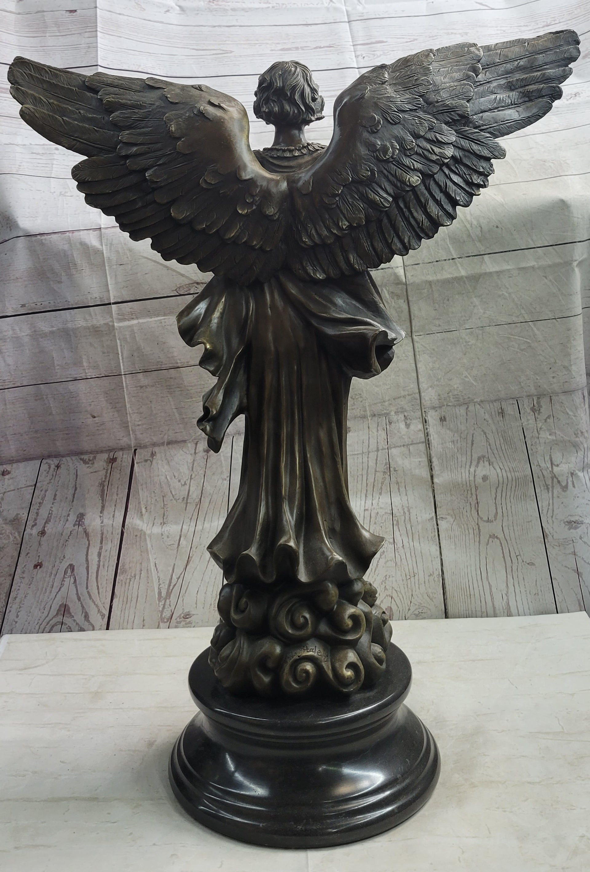 Female Winged Angel Figure Bronze Statue Sculpture Religious Decor Sig ...