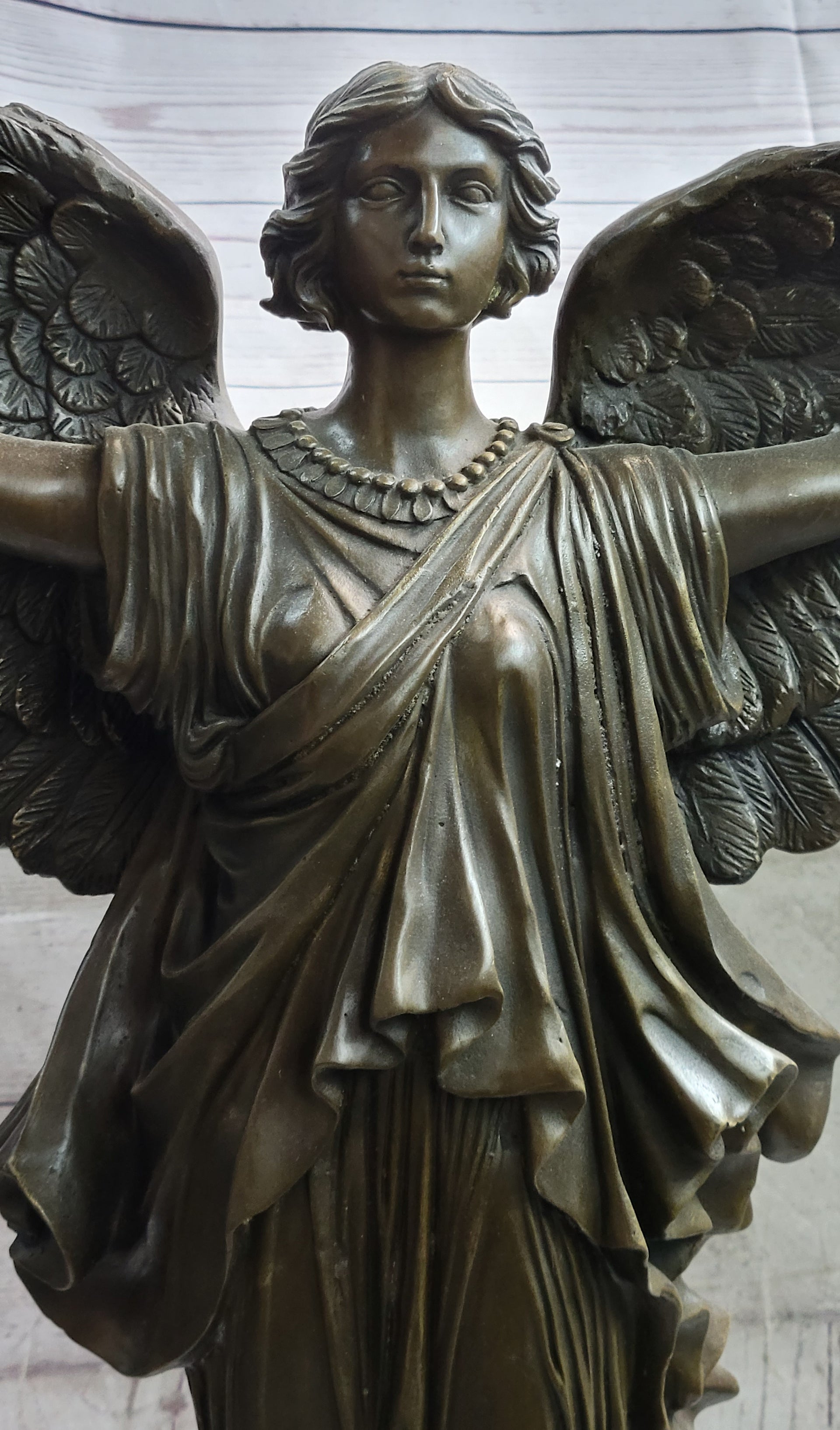 Female Winged Angel Figure Bronze Statue Sculpture Religious Decor Sig ...