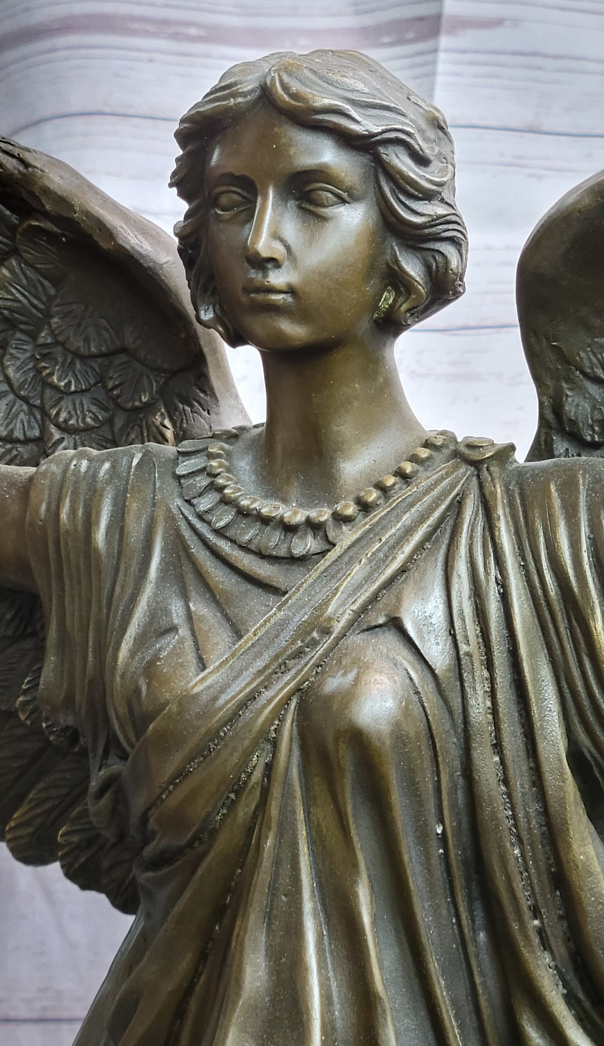 Female Winged Angel Figure Bronze Statue Sculpture Religious Decor Sig ...