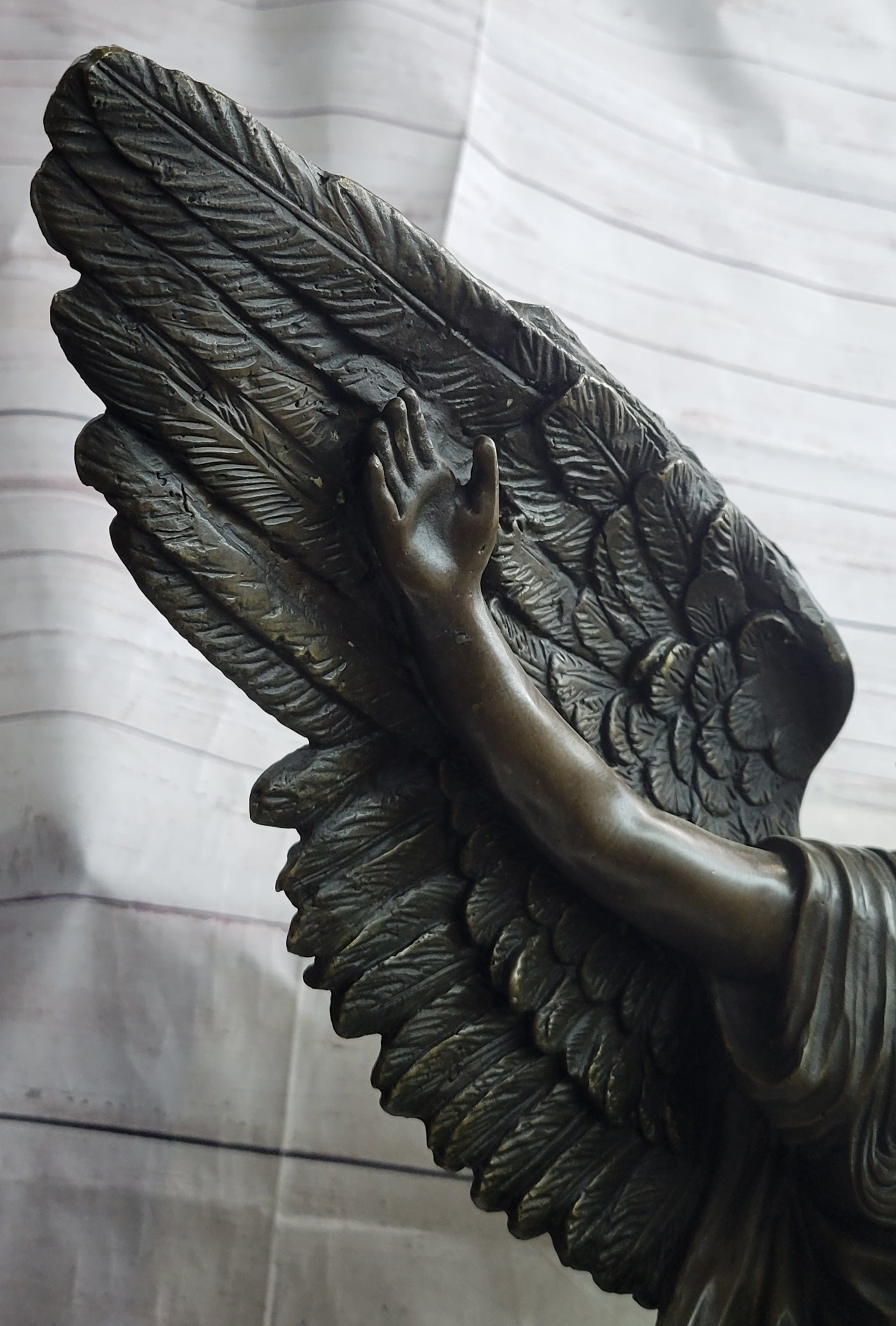 Female Winged Angel Figure Bronze Statue Sculpture Religious Decor Sig ...