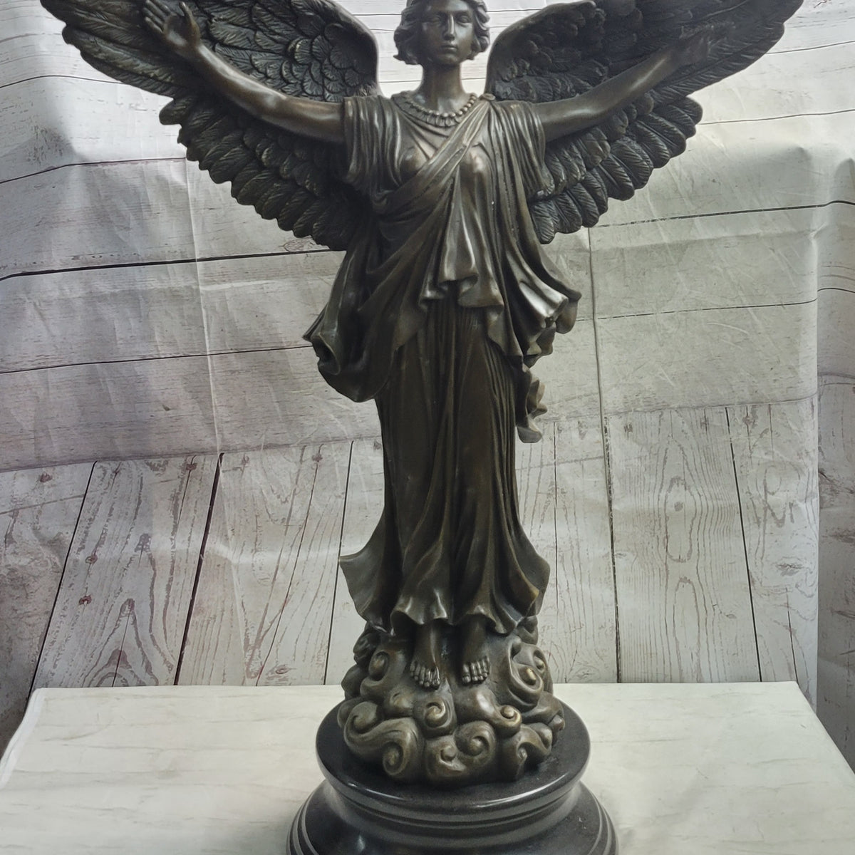 Female Winged Angel Figure Bronze Statue Sculpture Religious Decor Sig ...