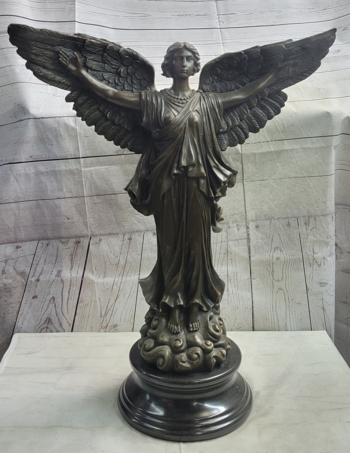 Female Winged Angel Figure Bronze Statue Sculpture Religious Decor Sig ...