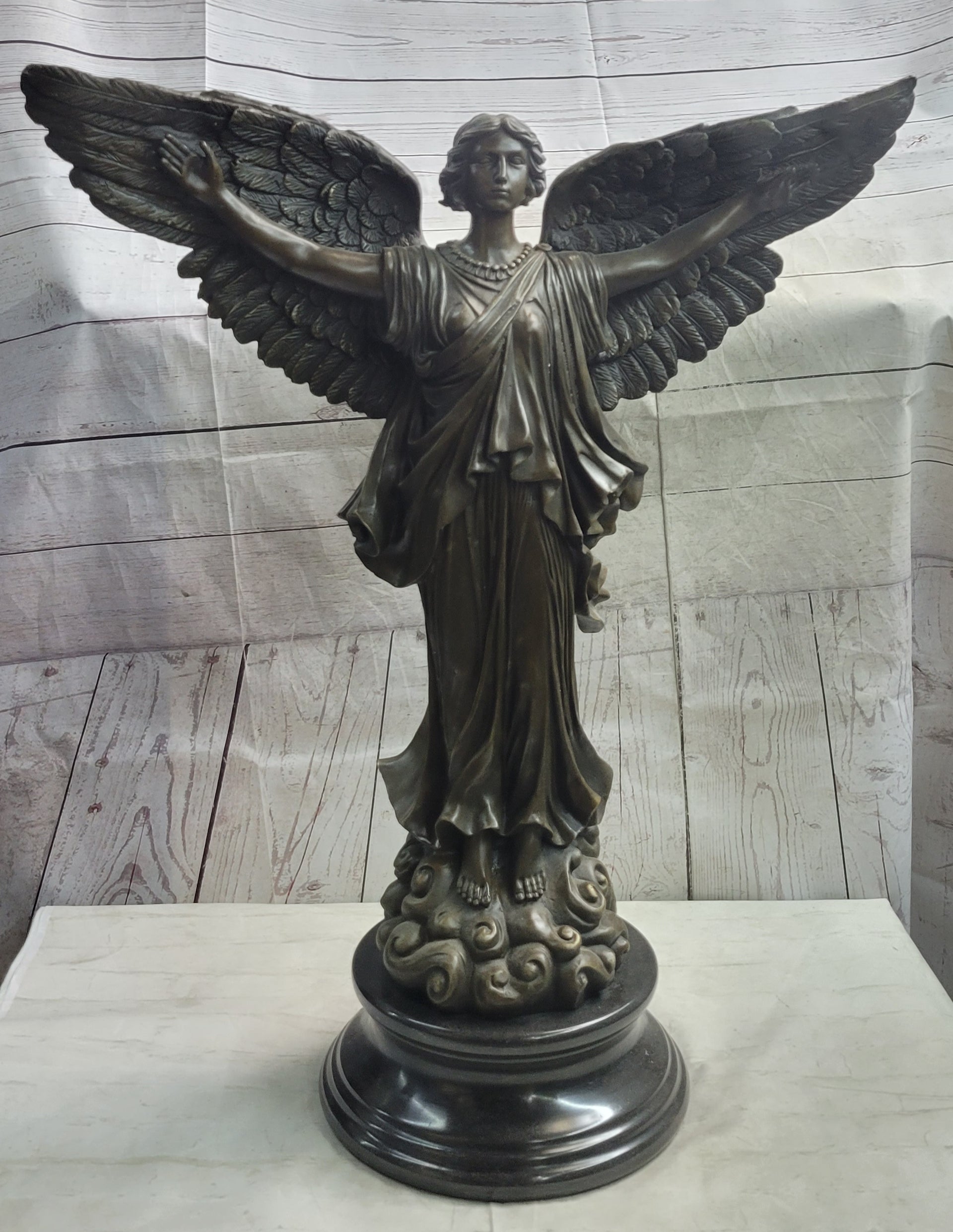 Female Winged Angel Figure Bronze Statue Sculpture Religious Decor Sig ...