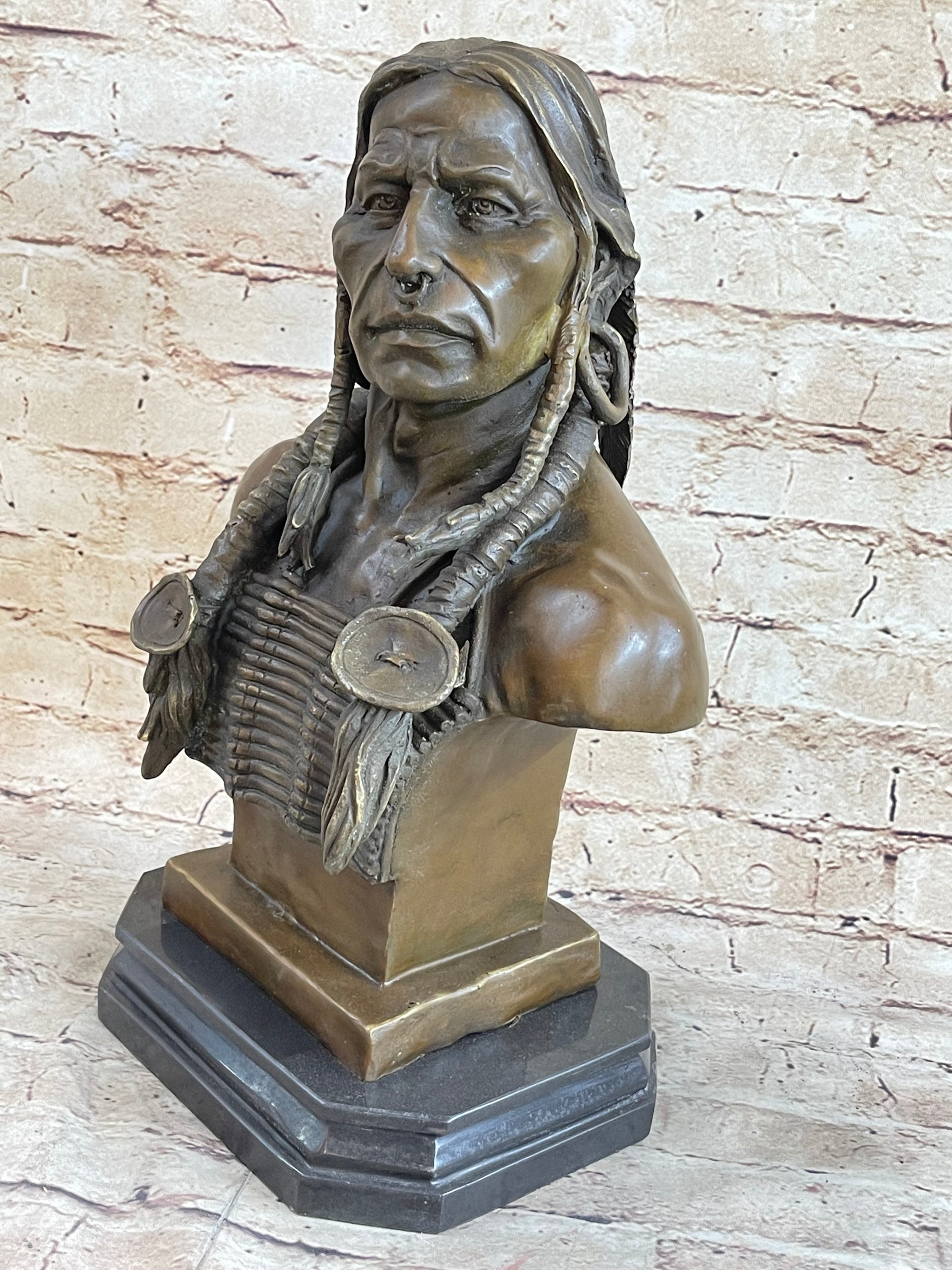 Native American Warrior Chief Bronze Bust Sculpture Art Statue Figure ...