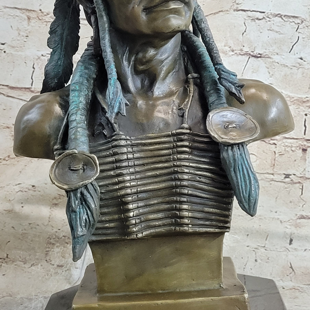 Indian Native American Chief Bust Bronze Marble Base Statue Original A ...