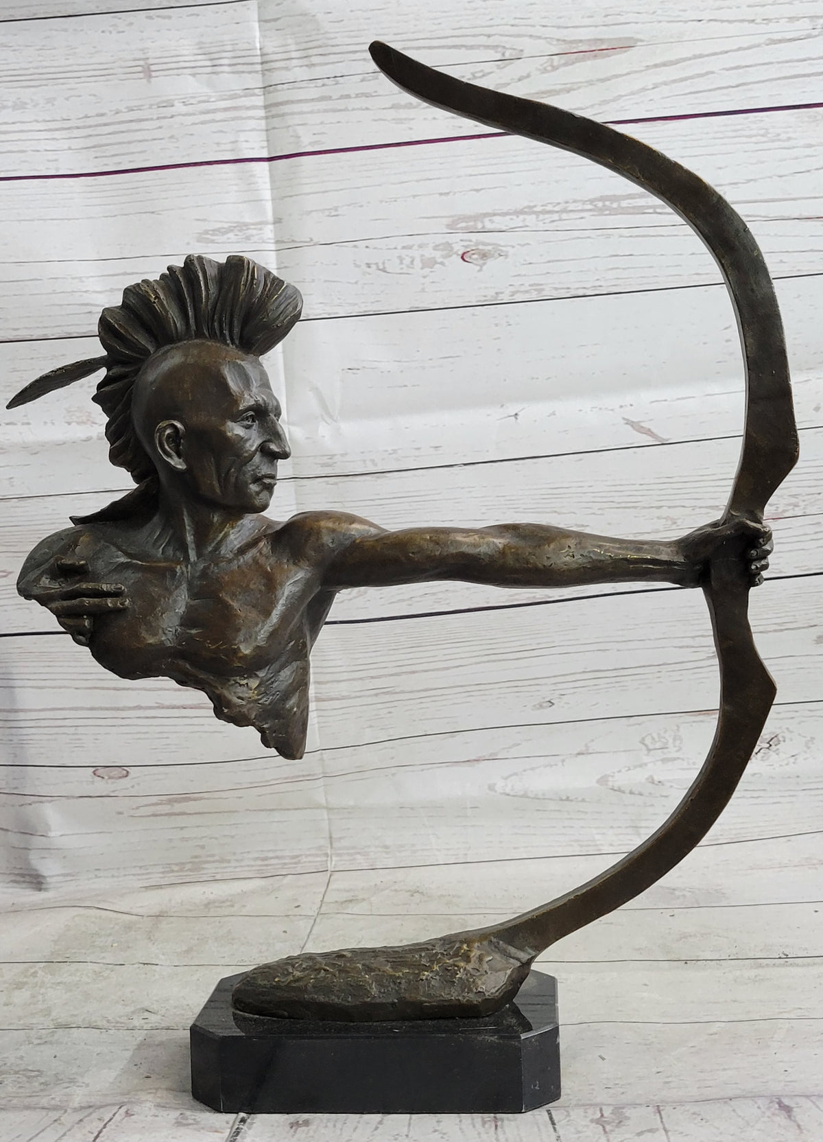Native American Indian Mohawk Archer Bow Bronze Sculpture Statue Figur ...