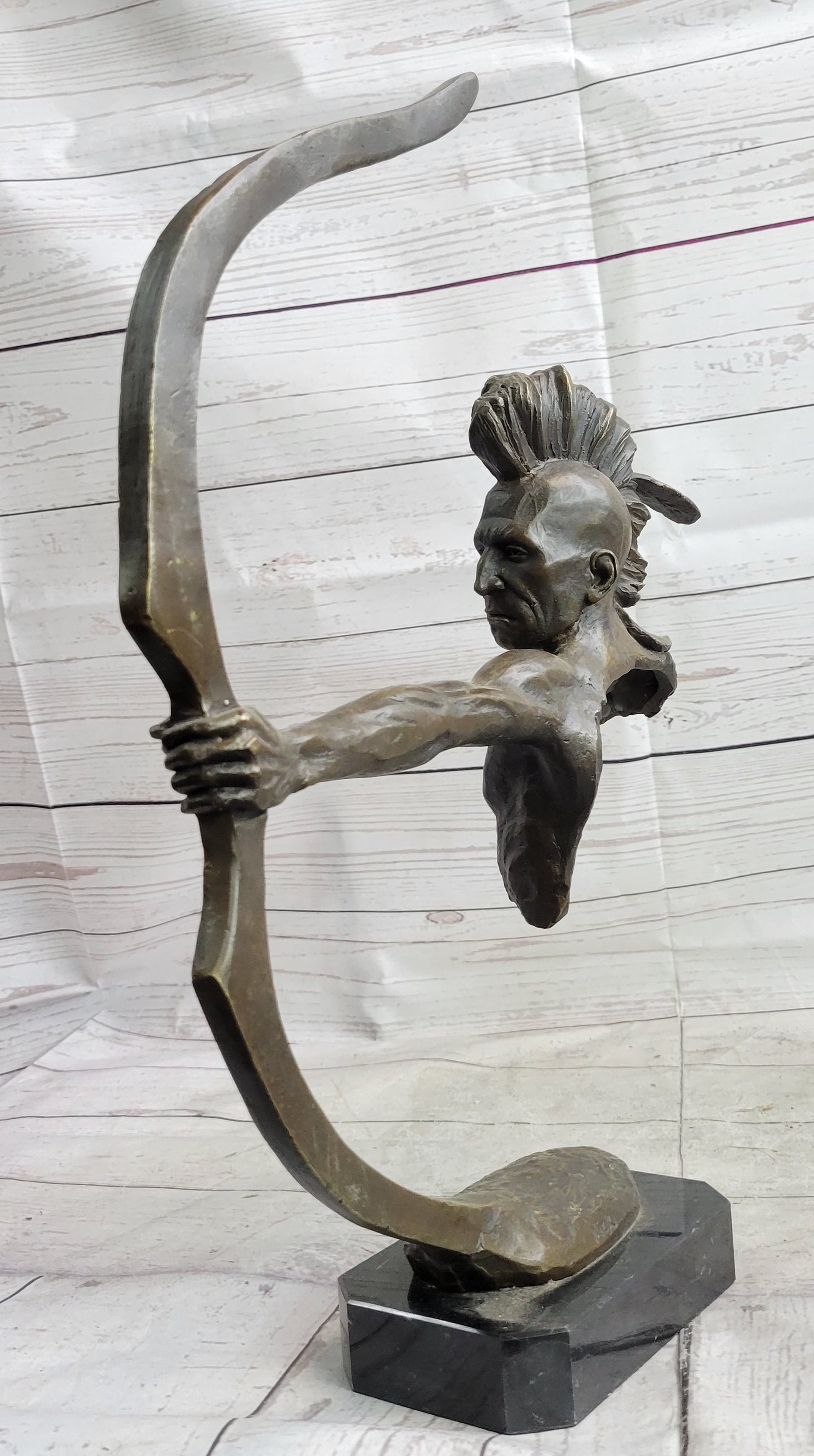 Native American Indian Mohawk Archer Bow Bronze Sculpture Statue Figur ...