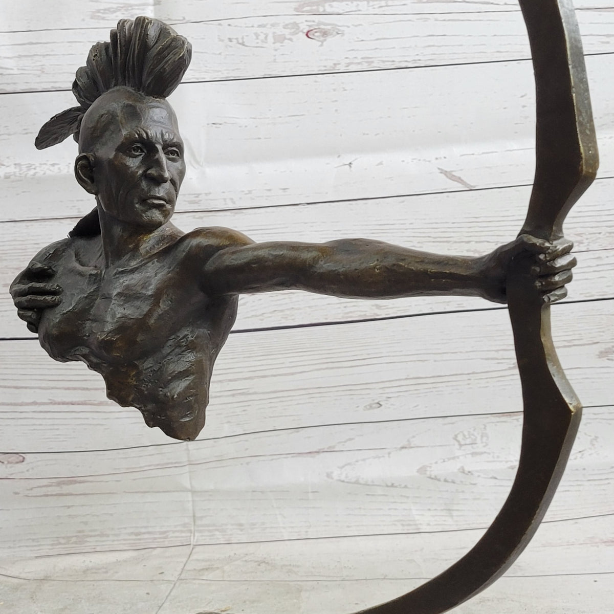 Native American Indian Mohawk Archer Bow Bronze Sculpture Statue Figur ...