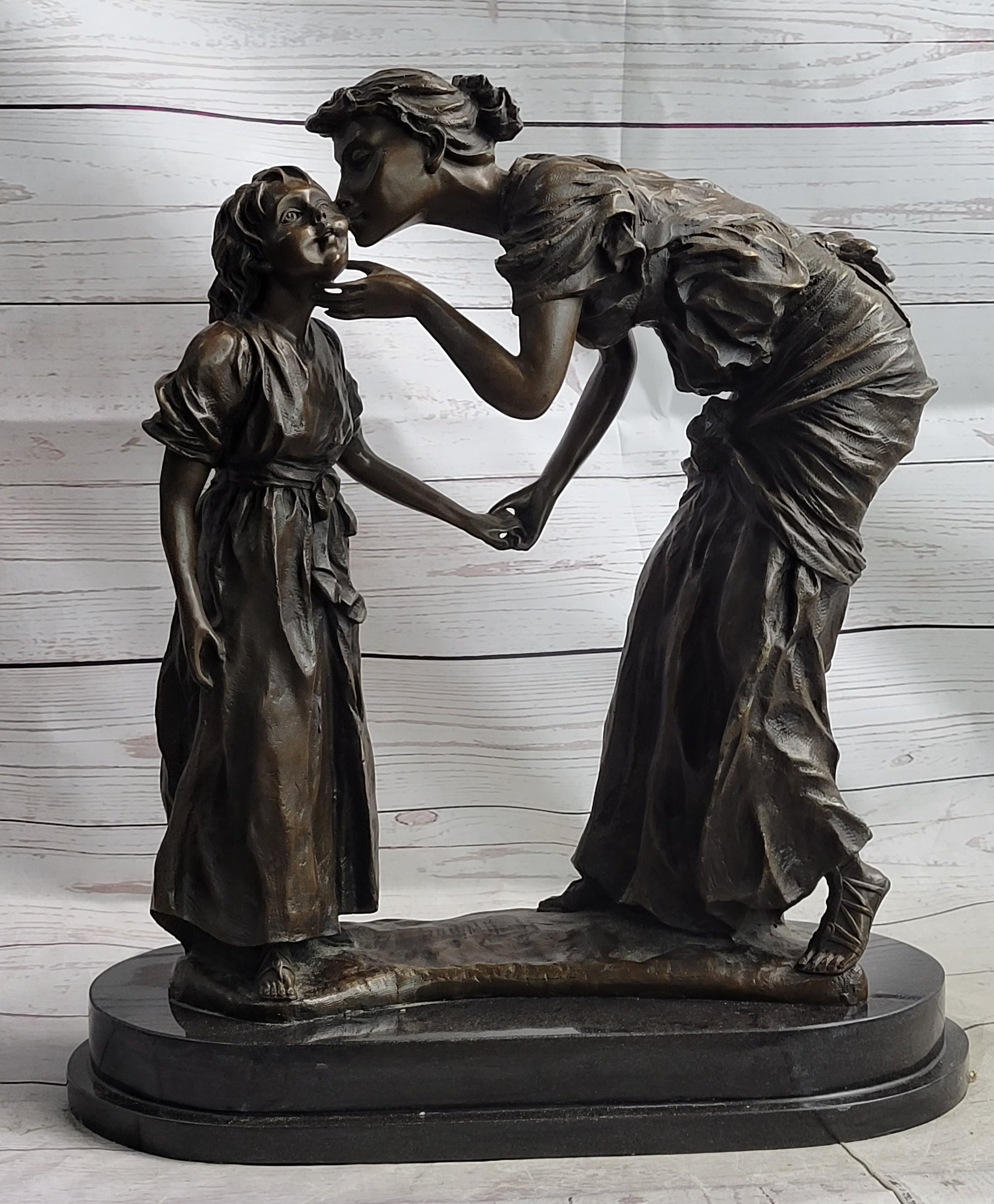 Mother Kissing Child Daughter Bronze Sculpture Statue Family Decor Sig ...