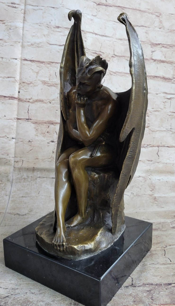 Bronze Marble Statue Lucifer Demon Fallen Angel Satan Crucifix Cross F ...