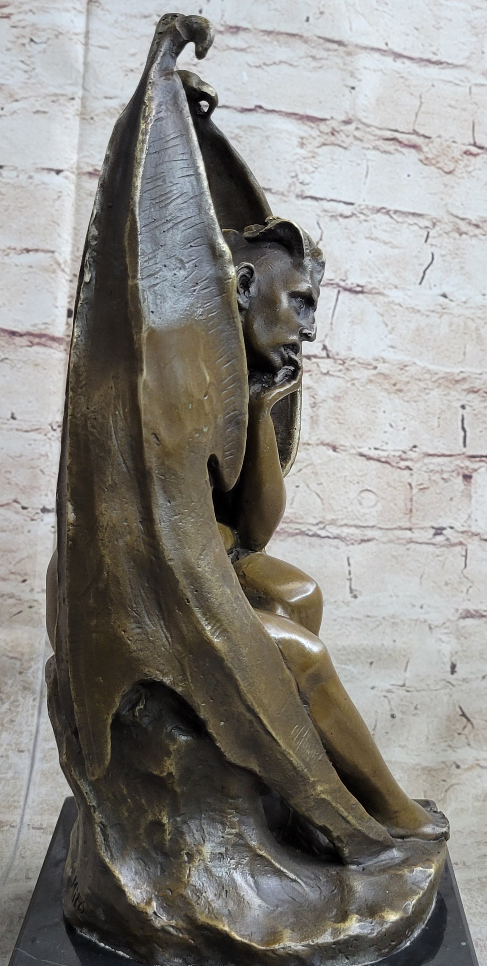 Bronze Marble Statue Lucifer Demon Fallen Angel Satan Crucifix Cross F ...